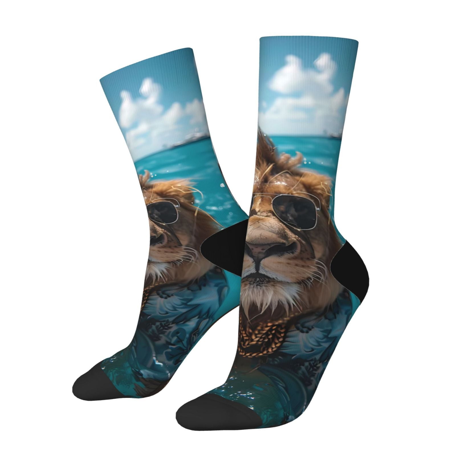 Hirioo Hawaiian Swimming Lion Pattern Adult Middle Tube Socks ...