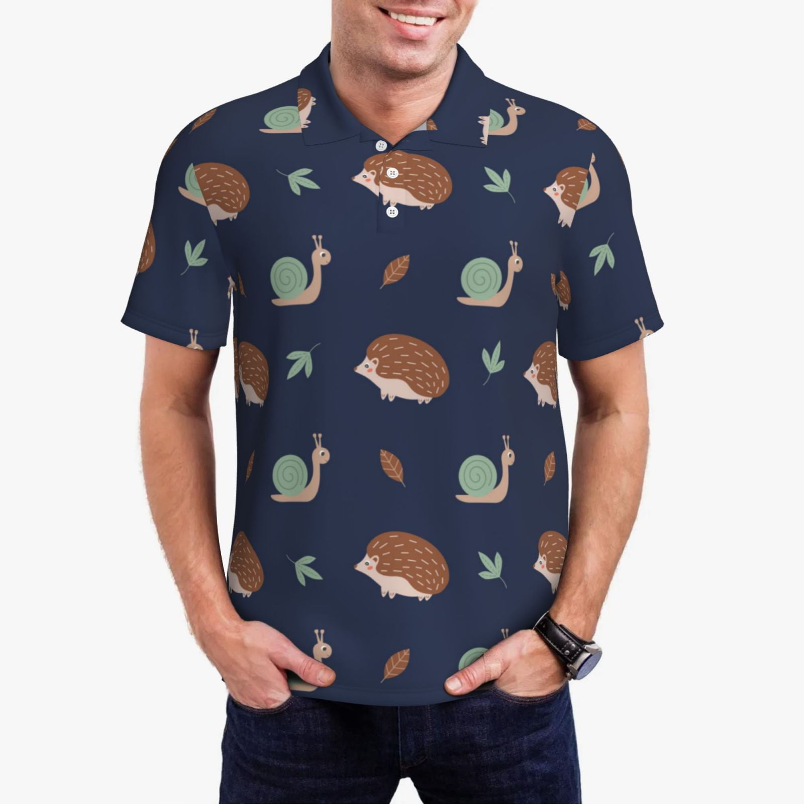 Hirioo Hedgehog And Snail for Men’s Polo Shirts Quick Dry Short Sleeve ...