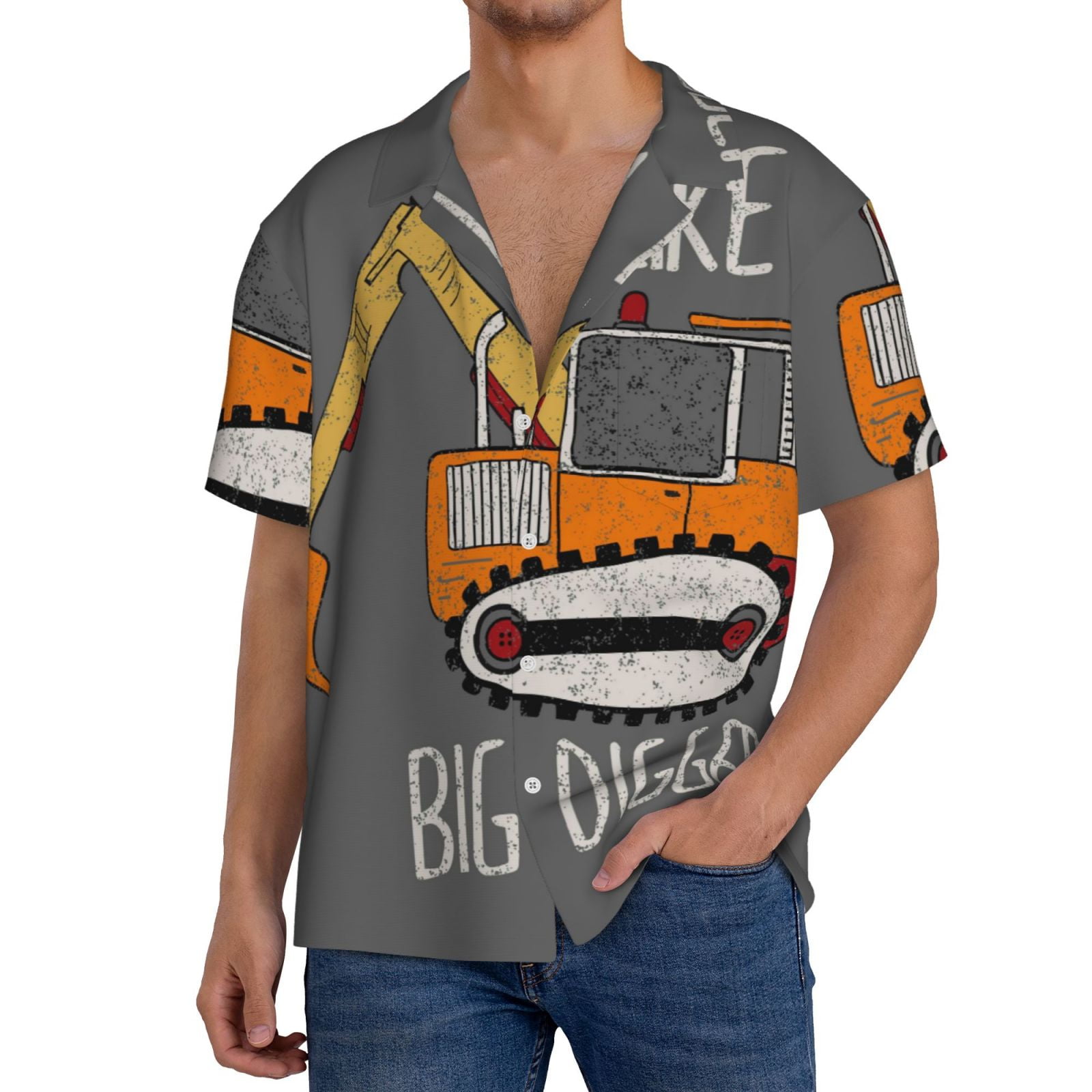 Hirioo I Like Big Digger for Men's Cuban Collar Short Sleeve Shirt ...