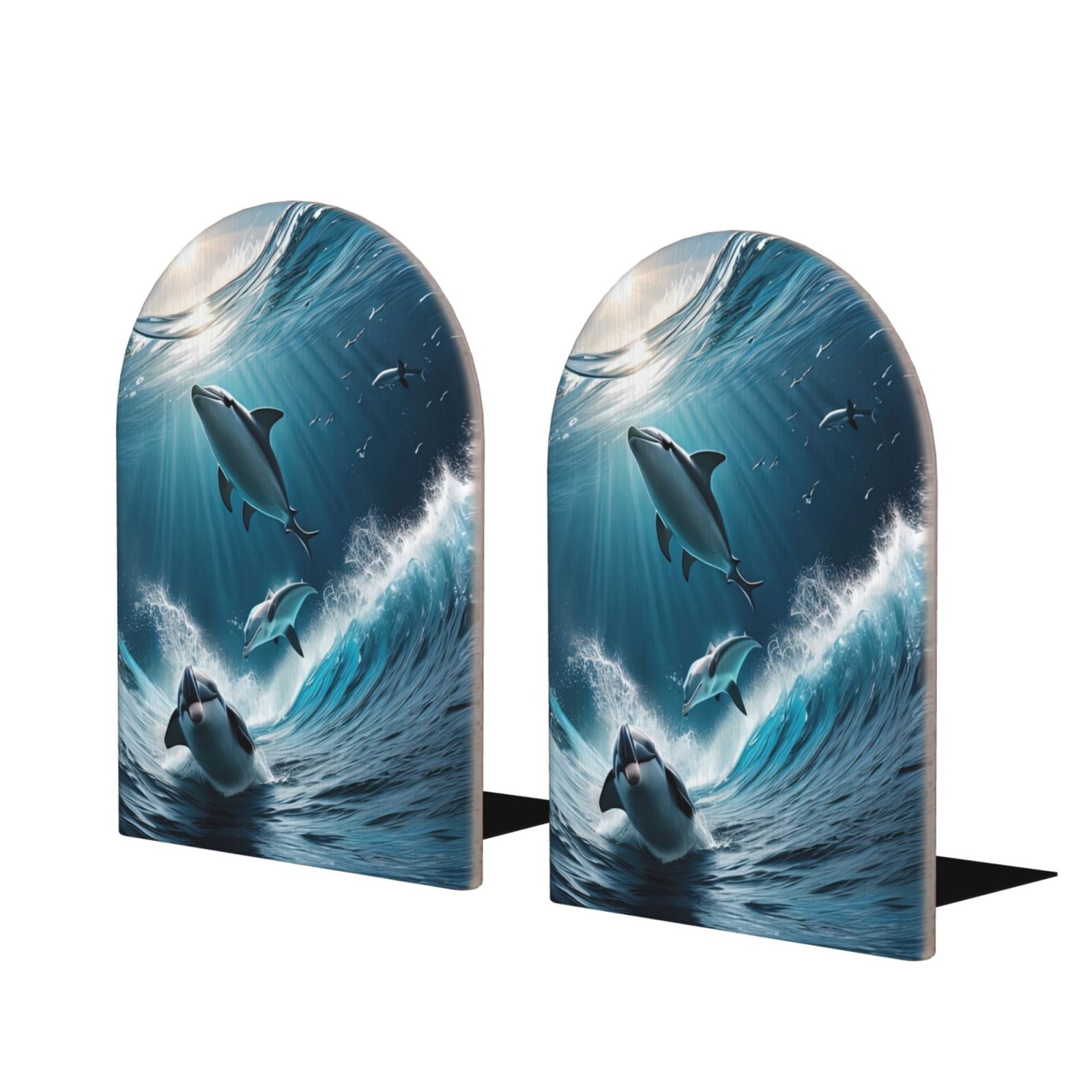 Hirioo Ice Blue Ocean Cute Dolphin A for Bookends Decorative Bookends ...