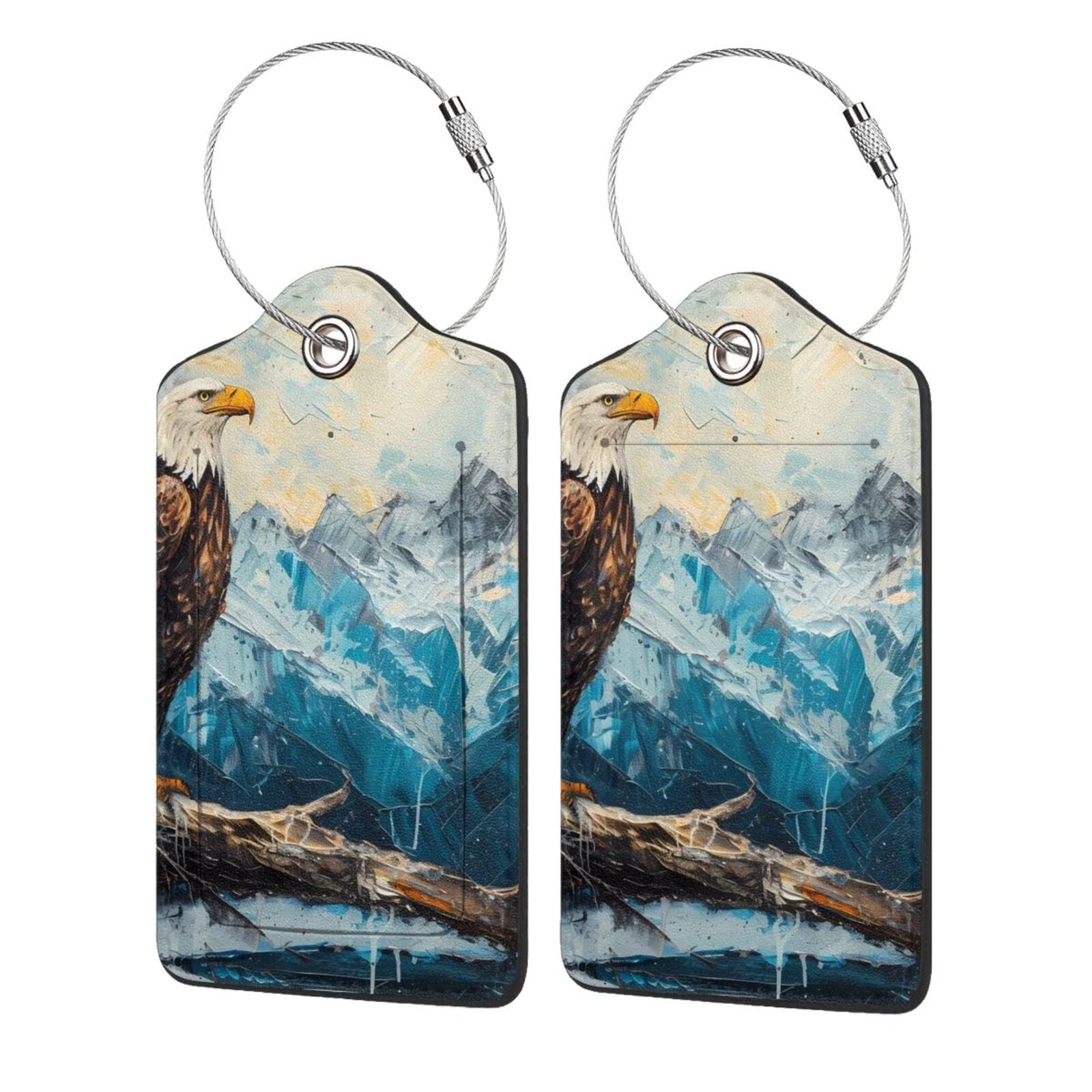Hirioo Iceberg Bald Eagle Print Leather Luggage Tag with Stainless ...