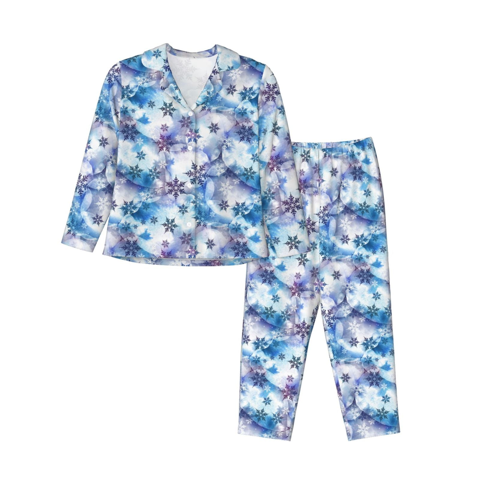 Hirioo Icy Blue Snowflakes for Women's Pajama Sets 2 Piece Pjs Women's Long-Sleeved Pajama Set ...