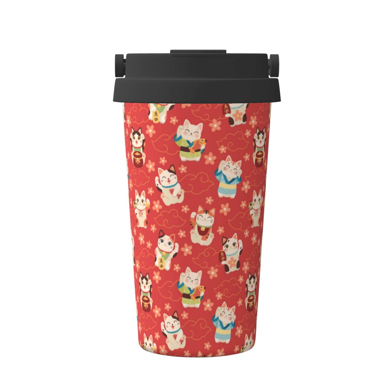 Hirioo Japanese Maneki Cats for Coffee Travel Mug Insulated Coffee Mug ...