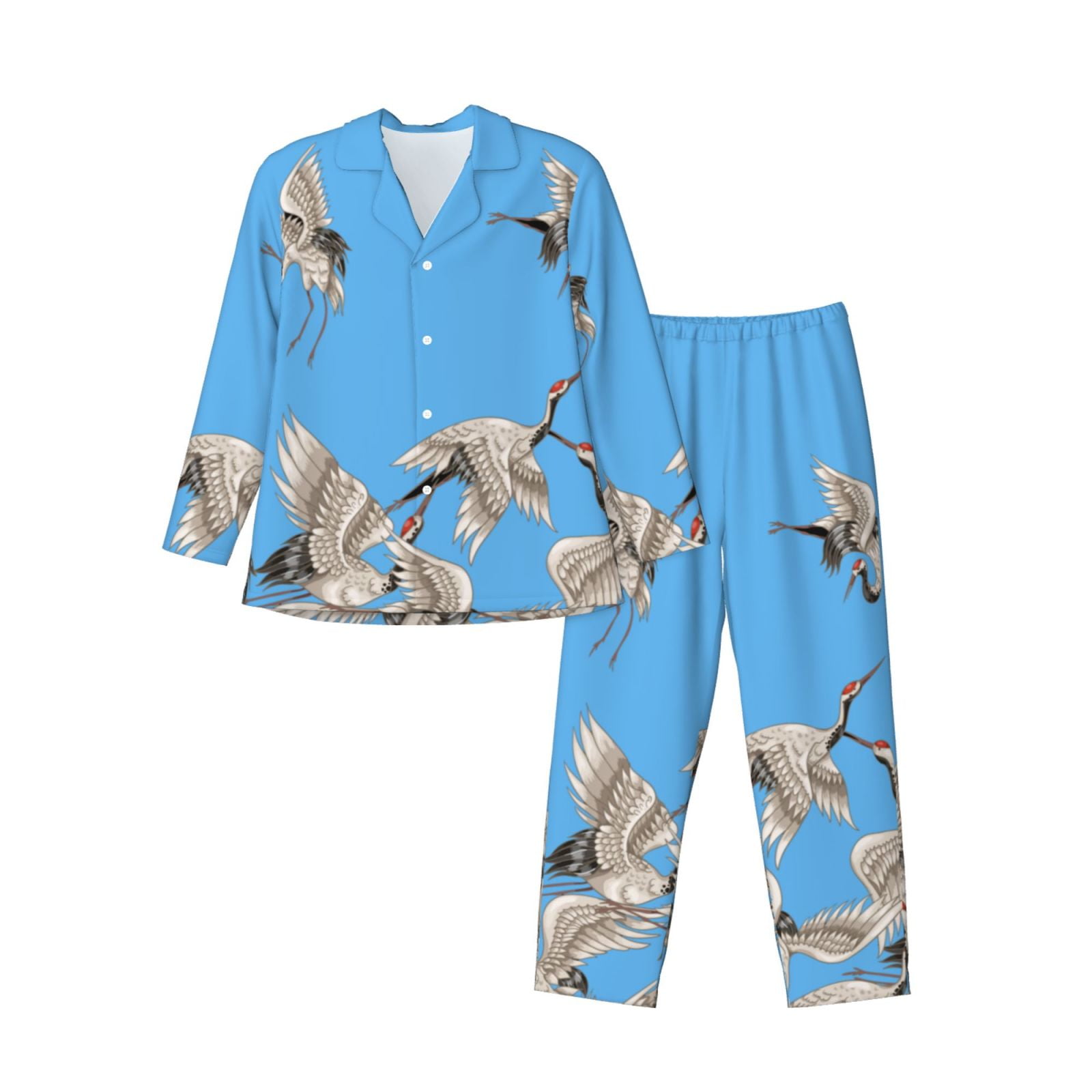Hirioo Japanese White Cranes for Men's Pajama Sets 2 Piece Pjs Men's ...