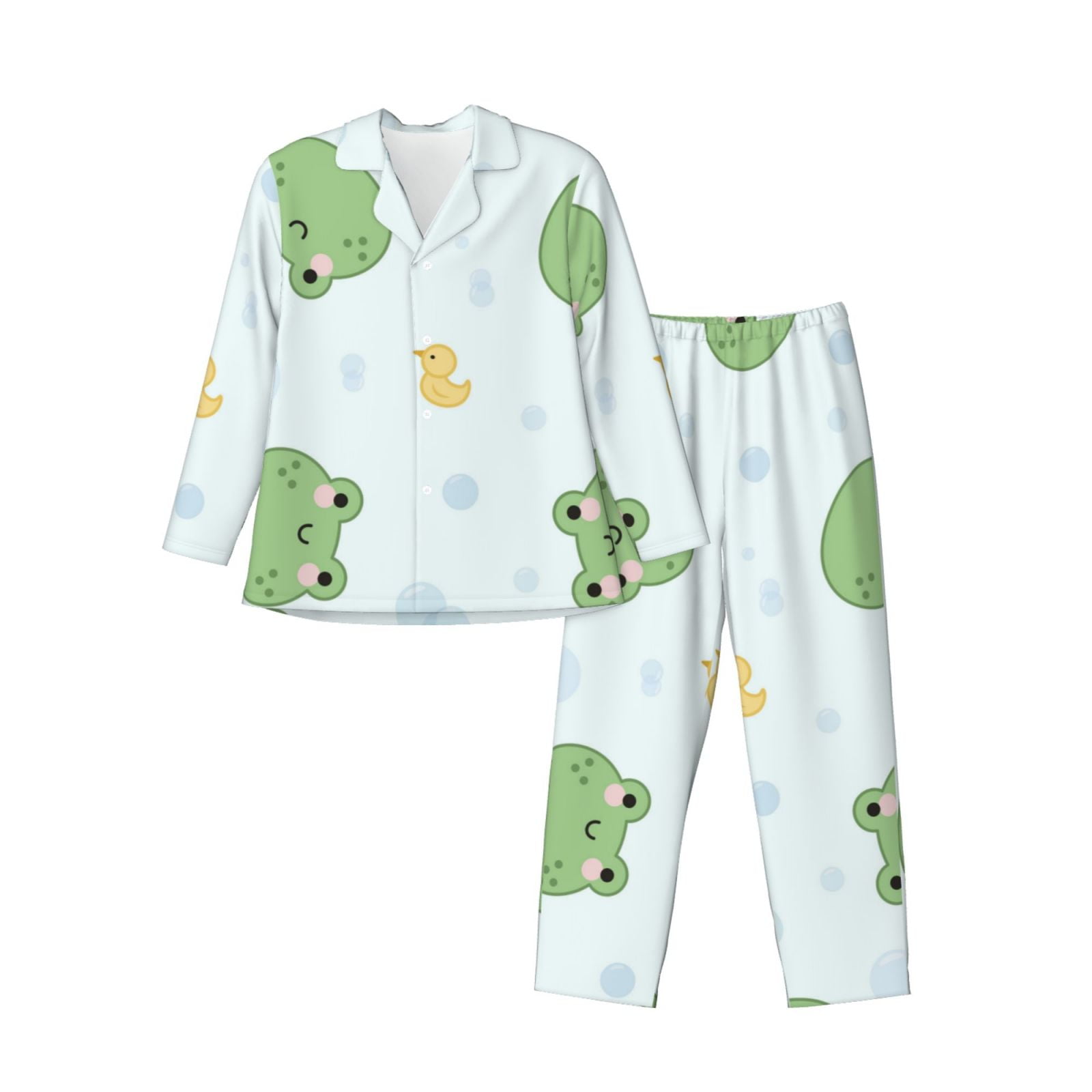 Hirioo Kawaii Frogs for Men's Pajama Sets 2 Piece Pjs Men's Long-Sleeved Pajama Set Button Down ...