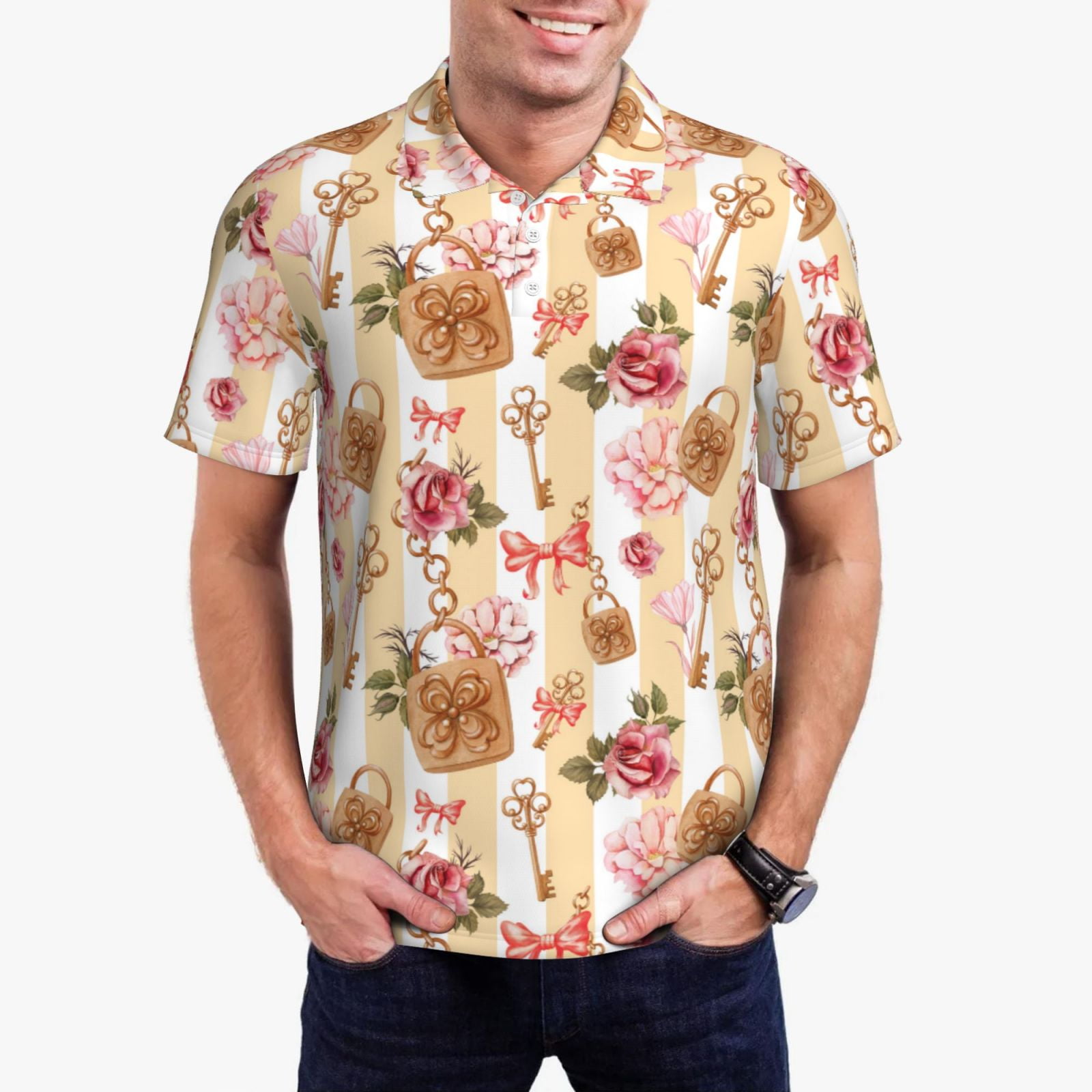 Hirioo Key Lock And Flowers for Men’s Polo Shirts Quick Dry Short ...