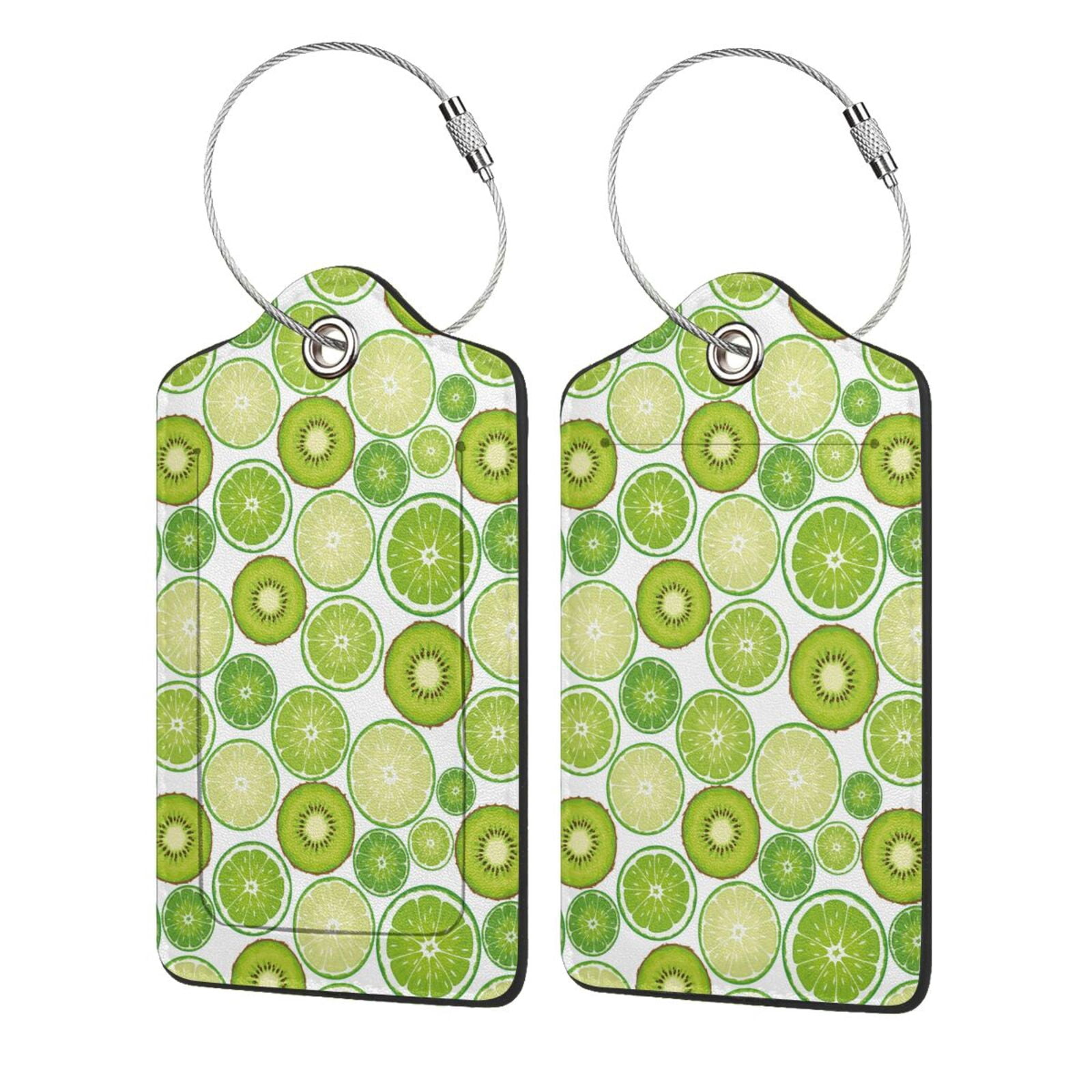 Hirioo Kiwi Lemon Print Leather Luggage Tag with Stainless Steel Loop ...