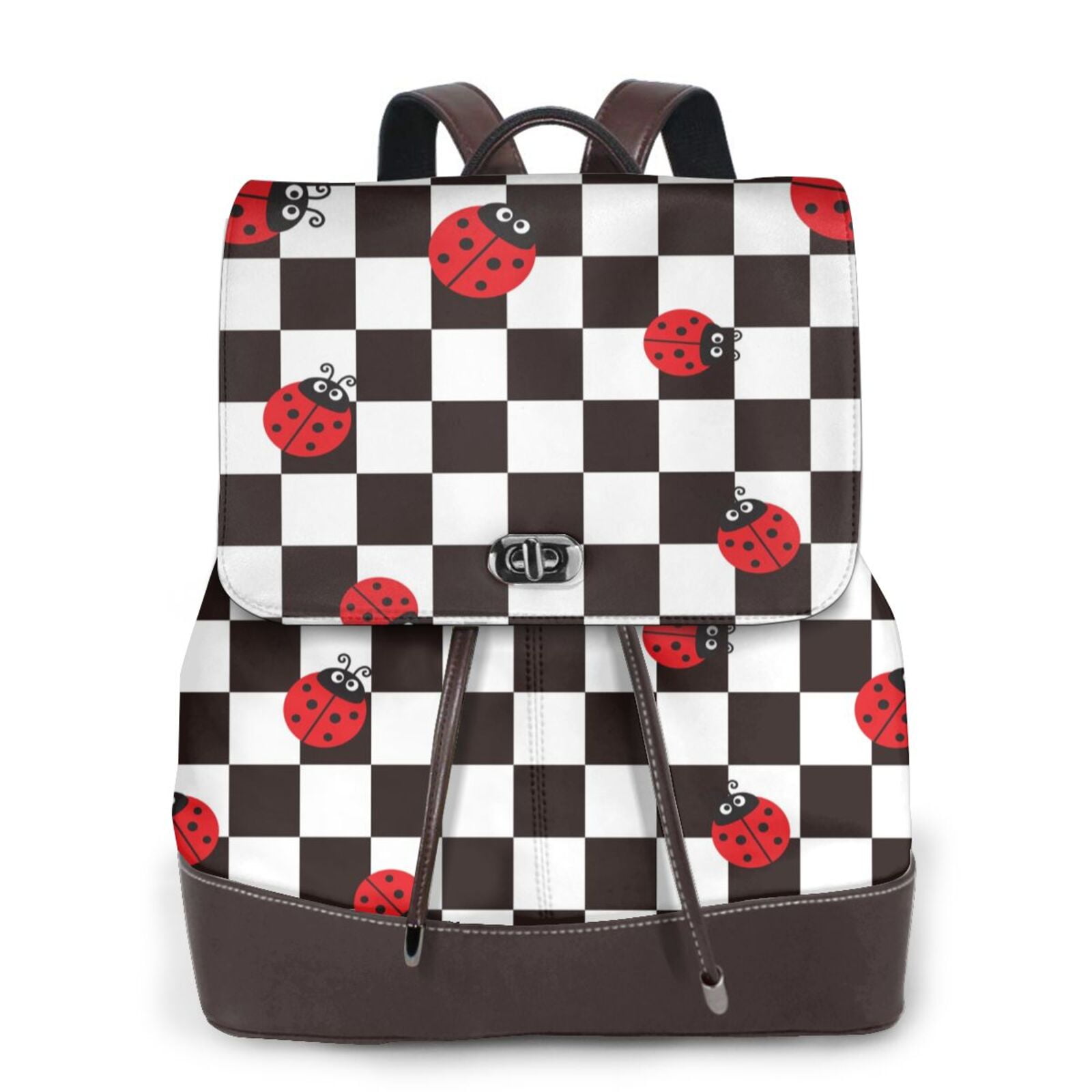 Hirioo Ladybugs Of Black And White Checkers for Womens Backpack Leather ...