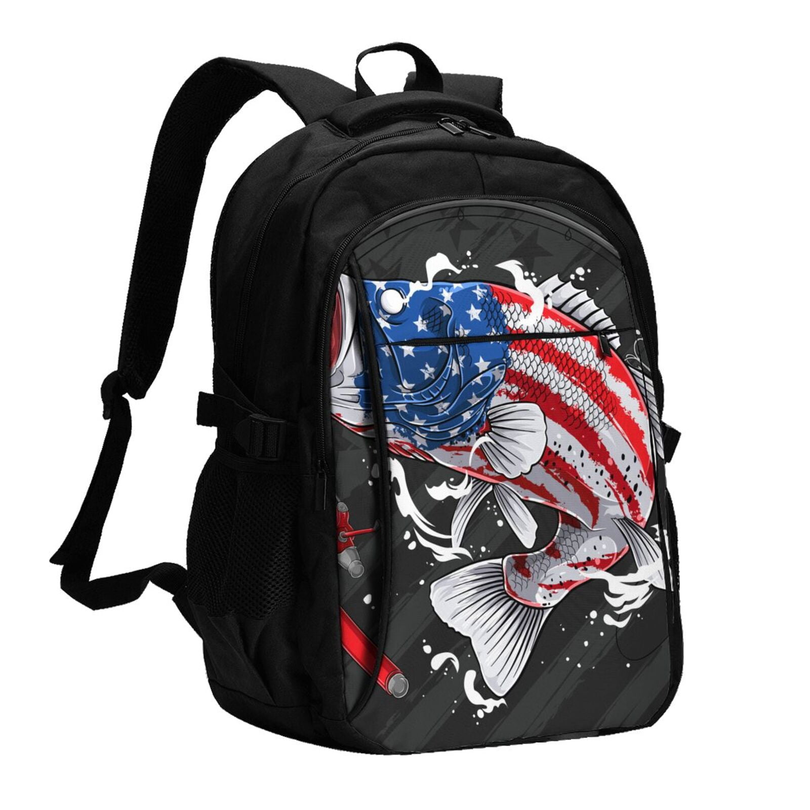 Hirioo Largemouth Bass Fish in USA for Travel Laptop Backpack with USB ...