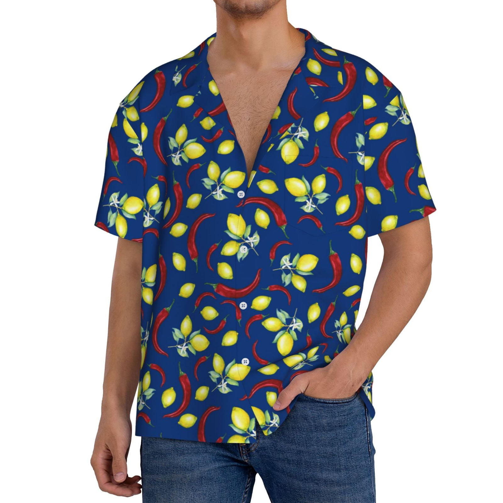 Hirioo Lemons And Chili for Men's Cuban Collar Short Sleeve Shirt ...