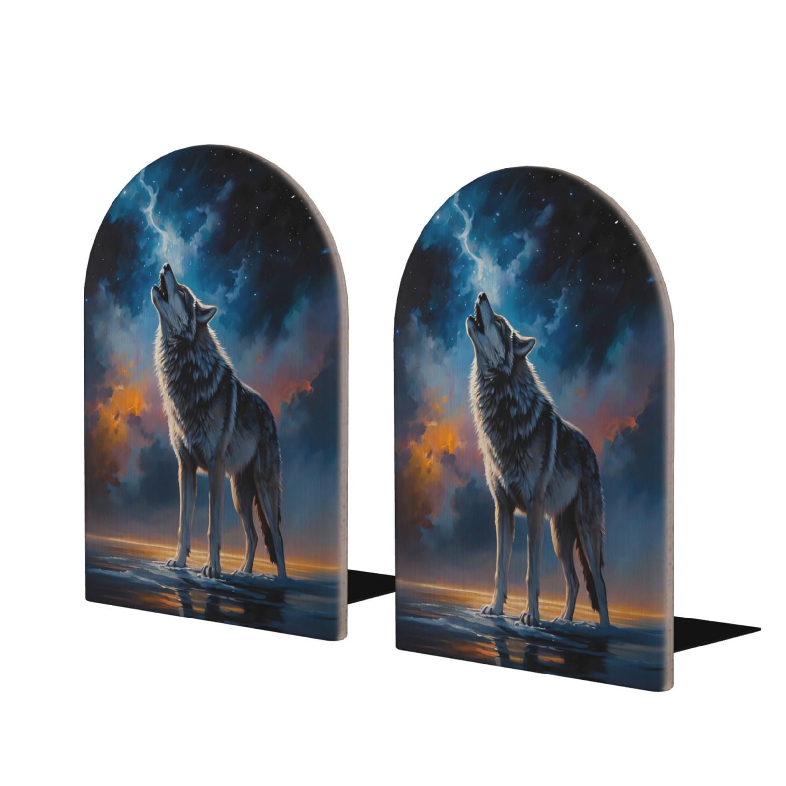 Hirioo Lonely Night Sky Wolf for Bookends Decorative Bookends for ...