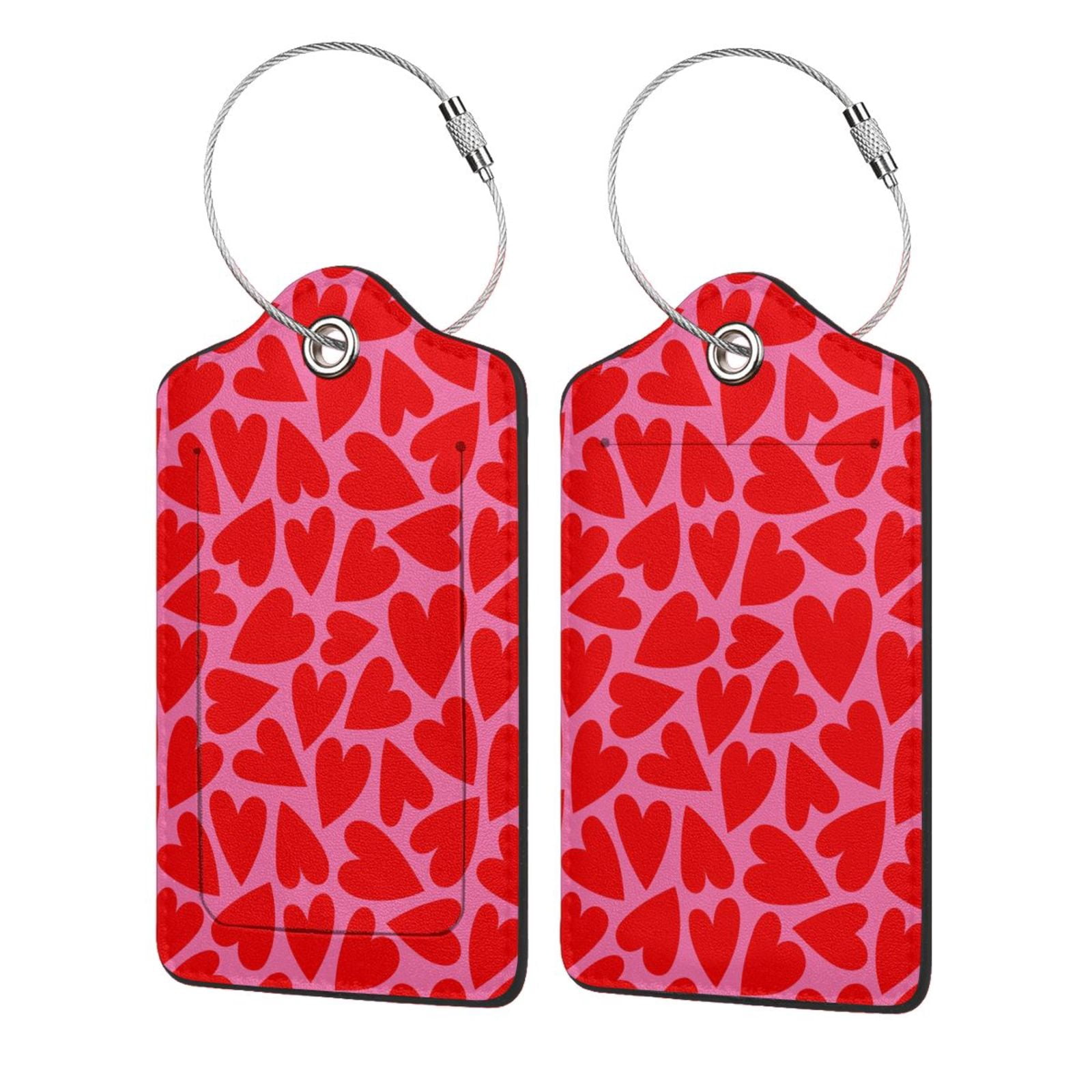 Hirioo Love Heart Print Leather Luggage Tag with Stainless Steel Loop ...