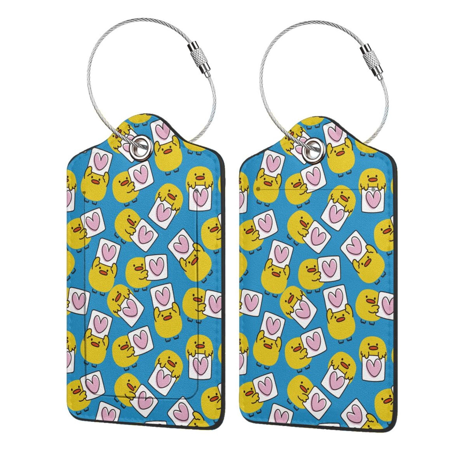 Hirioo Lovely Duck Print Leather Luggage Tag with Stainless Steel Loop ...