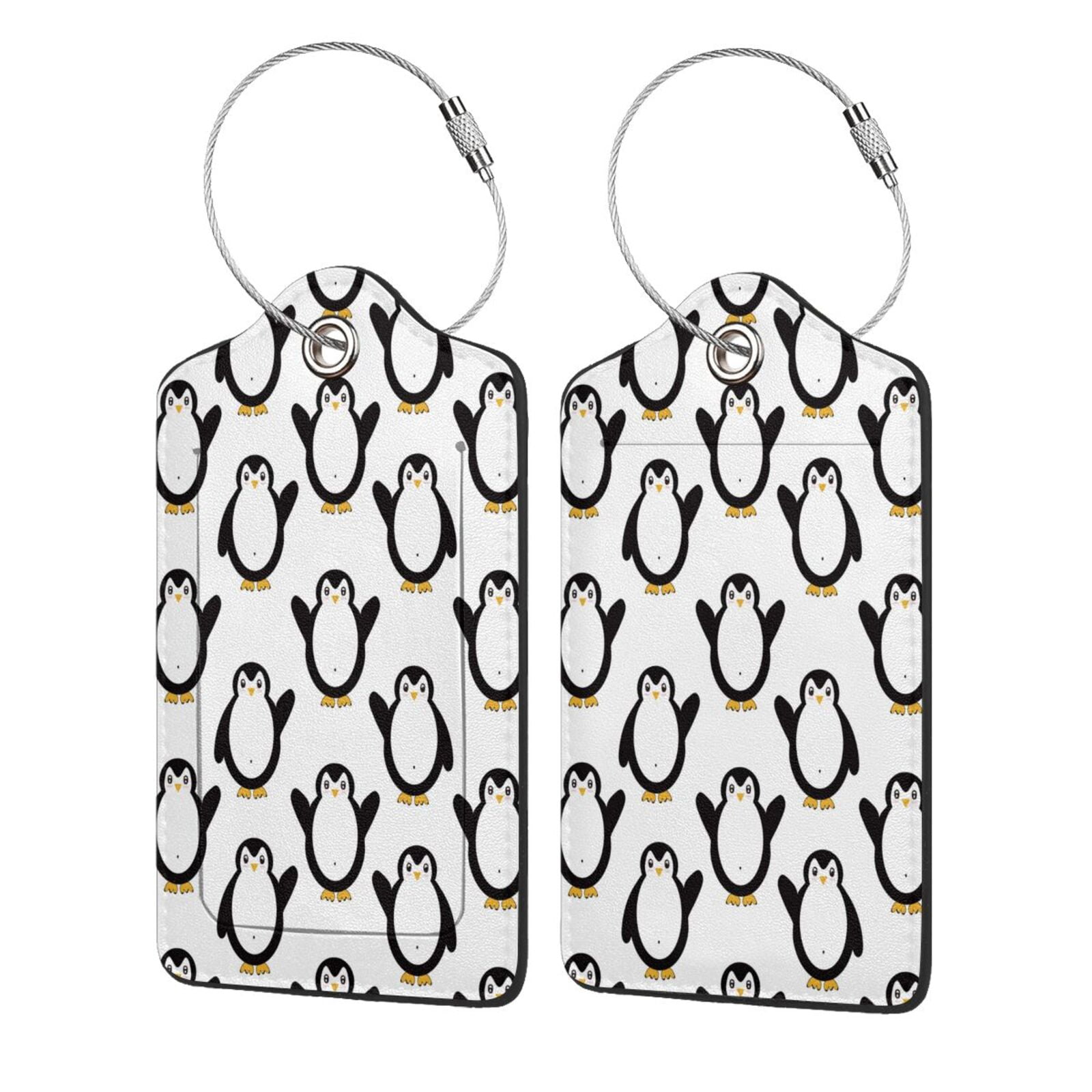 Hirioo Lovely Penguin Print Leather Luggage Tag with Stainless Steel ...