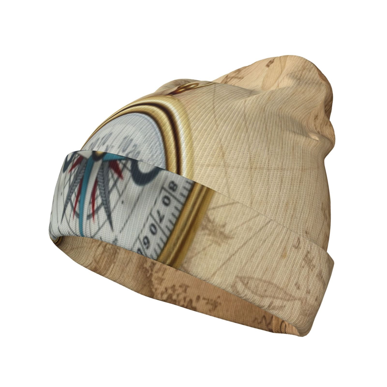 Hirioo Magnetic Old Compass On World Map for Men's Knit Cuffed Beanie ...