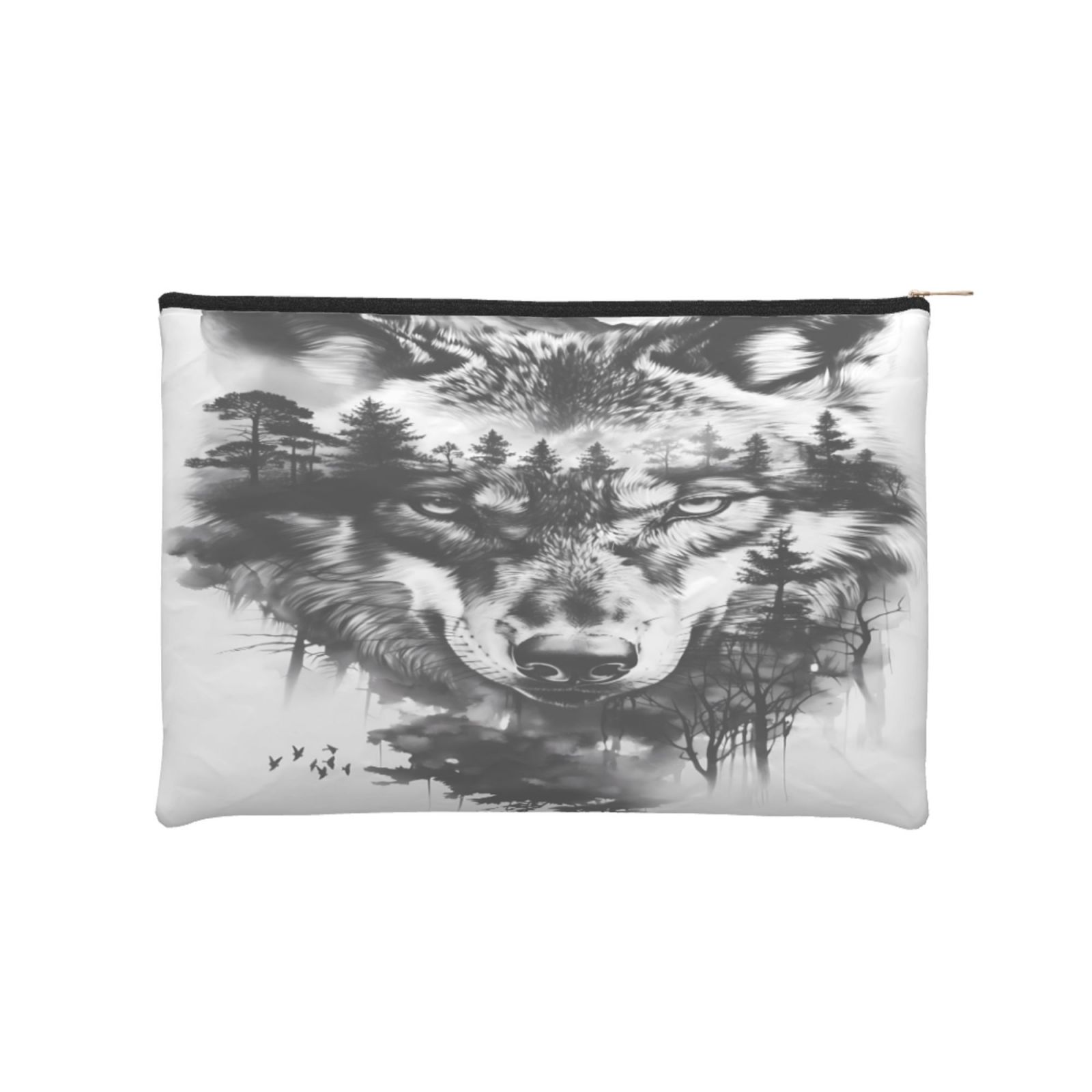Hirioo Majestic Wolf Landscape for Paper Reusable Cosmetic Bag Zipper ...