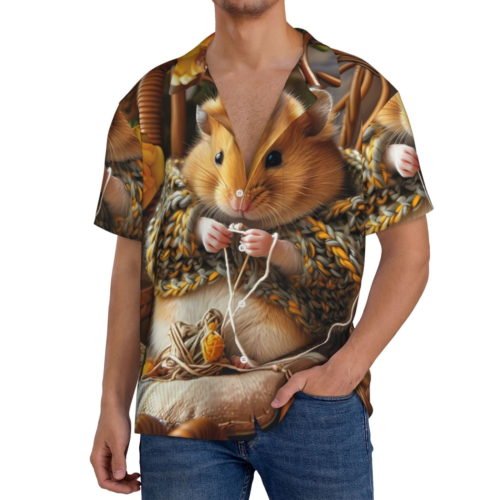 Hirioo Modern Floral Guinea Pig for Men's Cuban Collar Short Sleeve ...