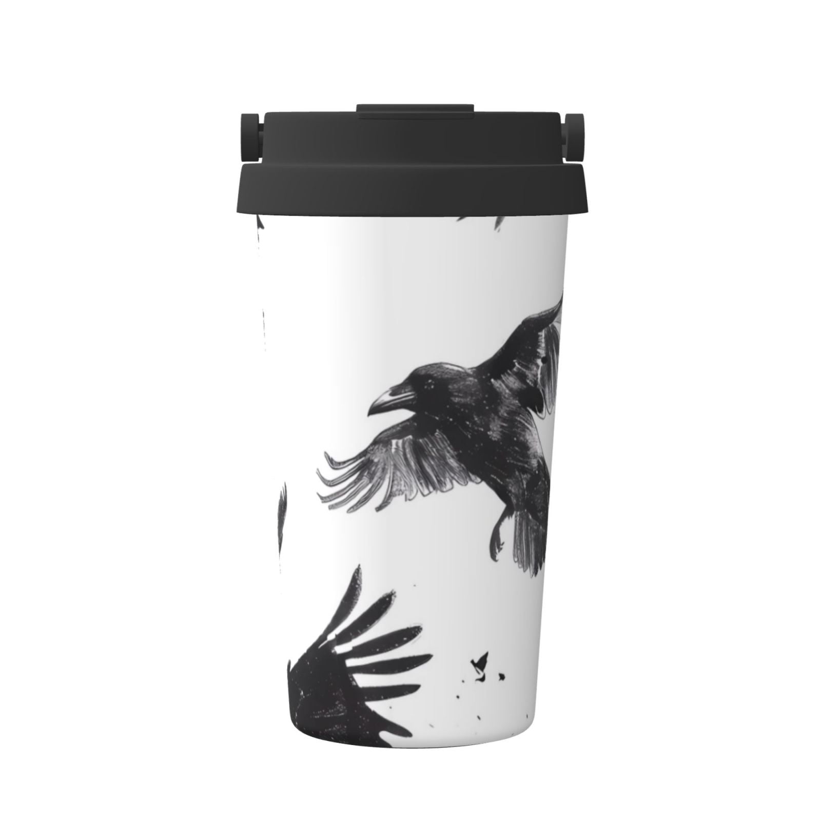 Hirioo Monochrome Flying Ravens for Coffee Travel Mug Insulated Coffee ...