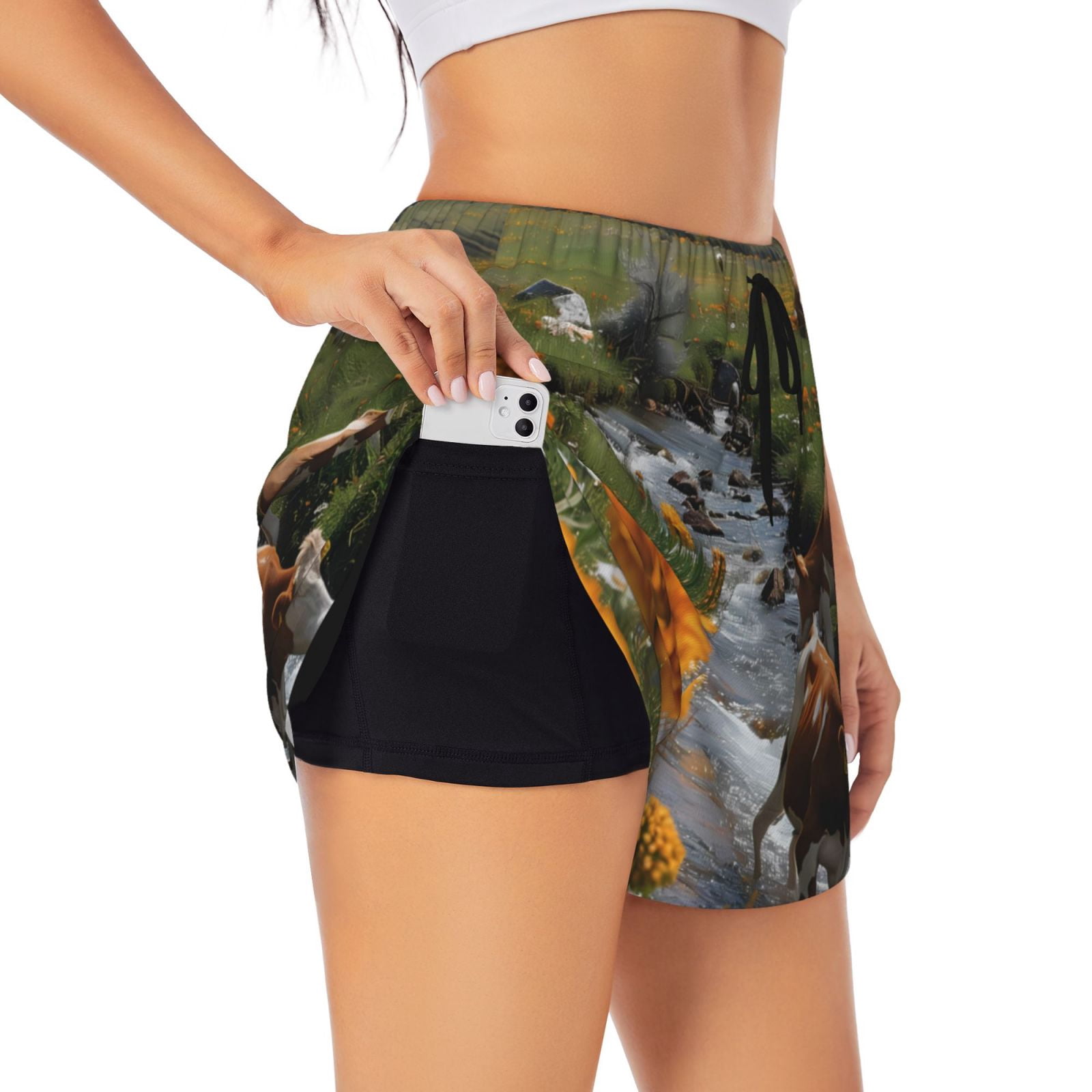 Hirioo Mountain Cows Flower Stream for Women's Double Layer Athletic ...