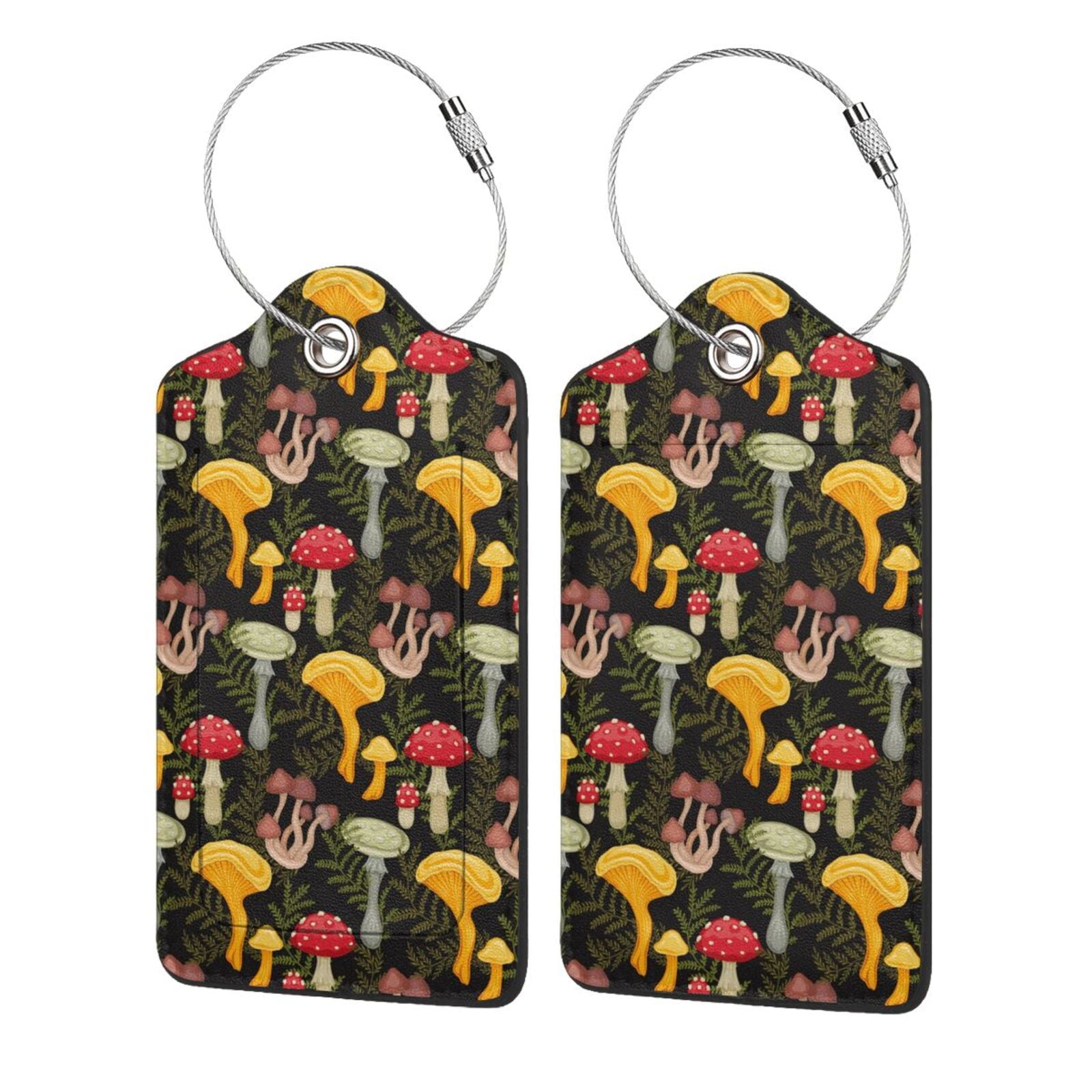 Hirioo Mushrooms And Fern Stems Print Leather Luggage Tag with ...