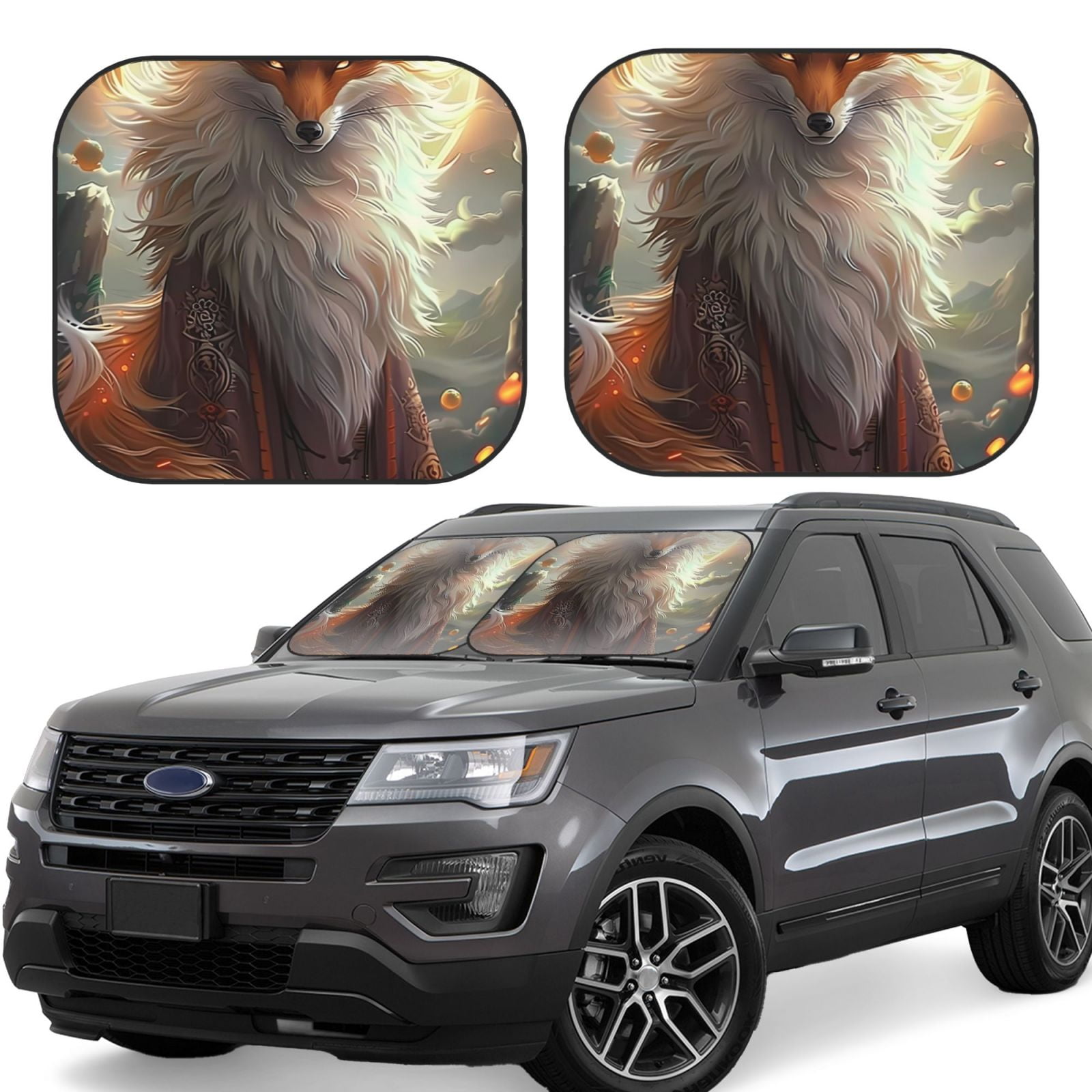 Hirioo Mystic Fox With Halo for 2PCS Windshield Sun Shade Foldable ...