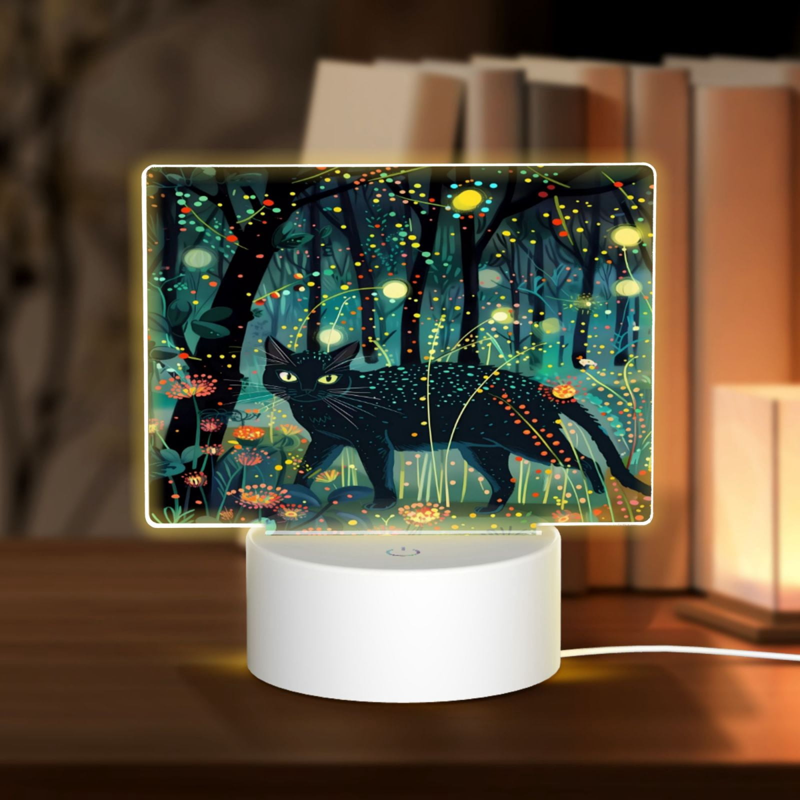 Hirioo Mystical Black Cat Fireflies for Rectangular Acrylic with Night ...