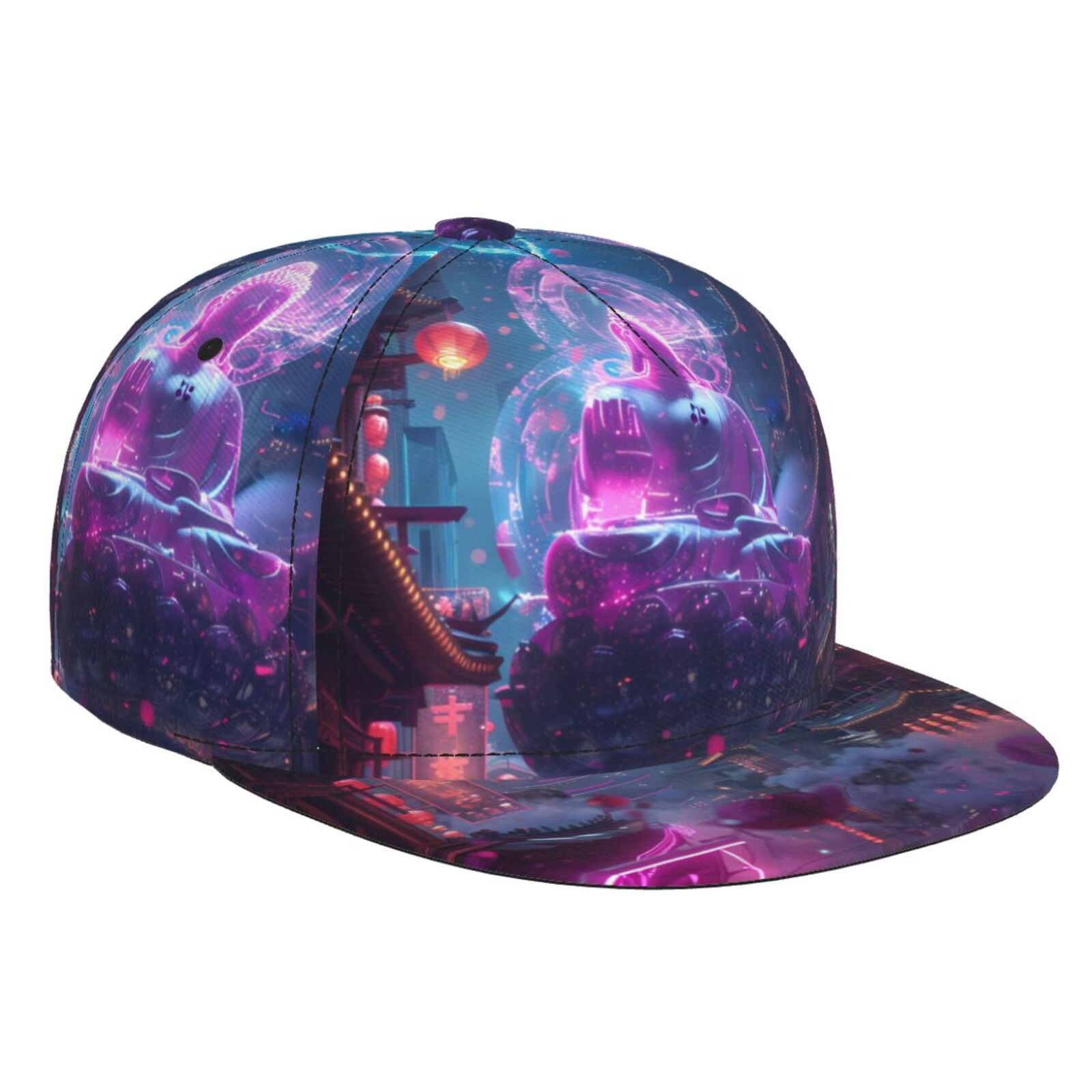 Hirioo Neon Buddha Cityscape for Baseball Cap Men Cap Flat Brim for Men ...