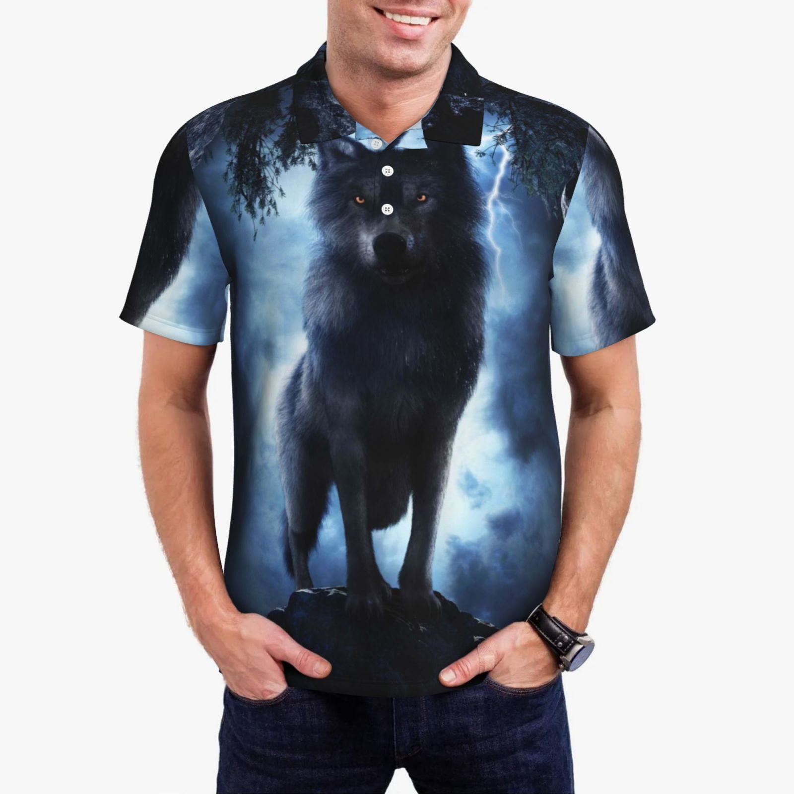 Hirioo Night Scene of Wolves for Men’s Polo Shirts Quick Dry Short ...