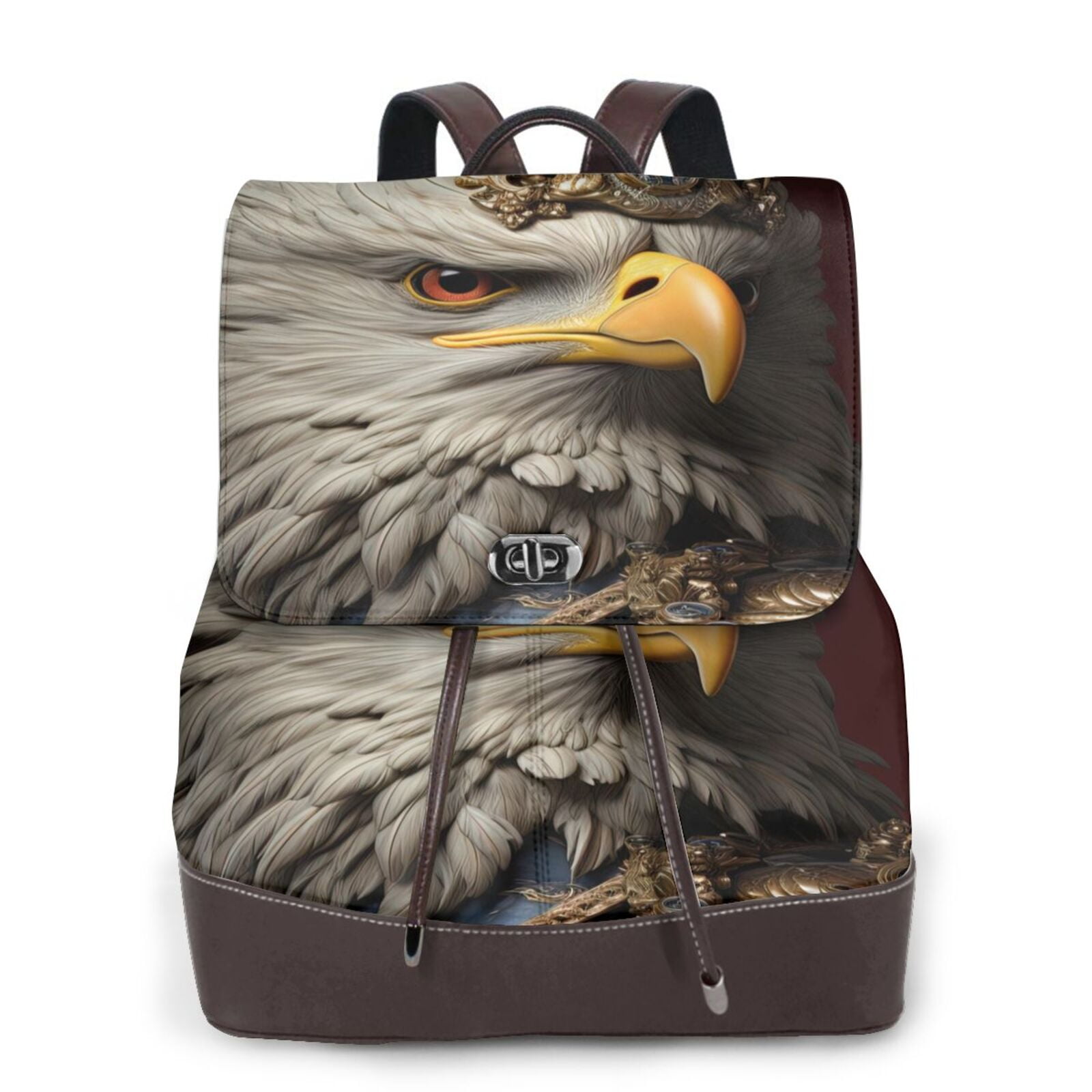 Hirioo Noble Style Bald Eagle for Womens Backpack Leather Backpack for ...