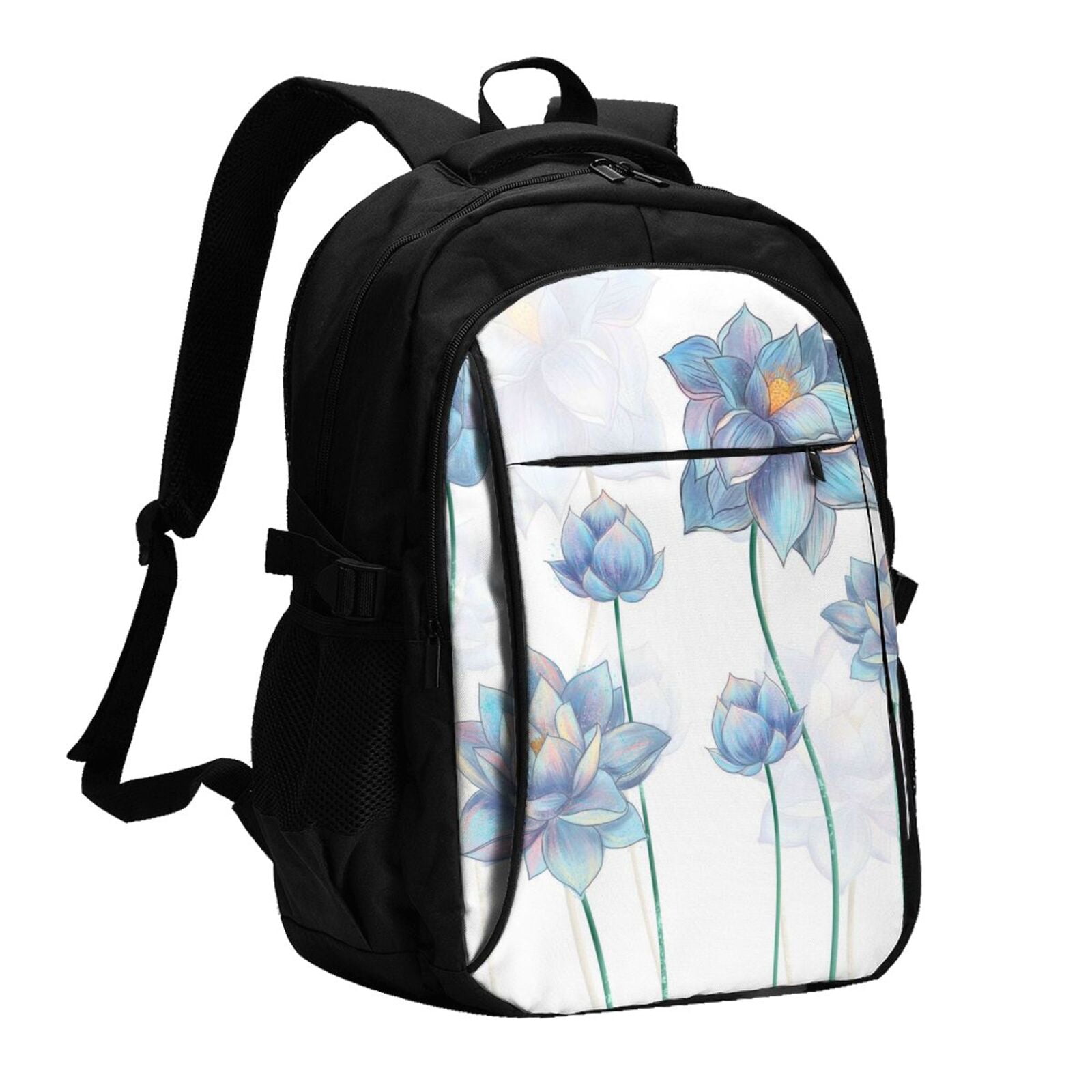 Hirioo Pale Blue Lotus Flowers for Travel Laptop Backpack with USB ...