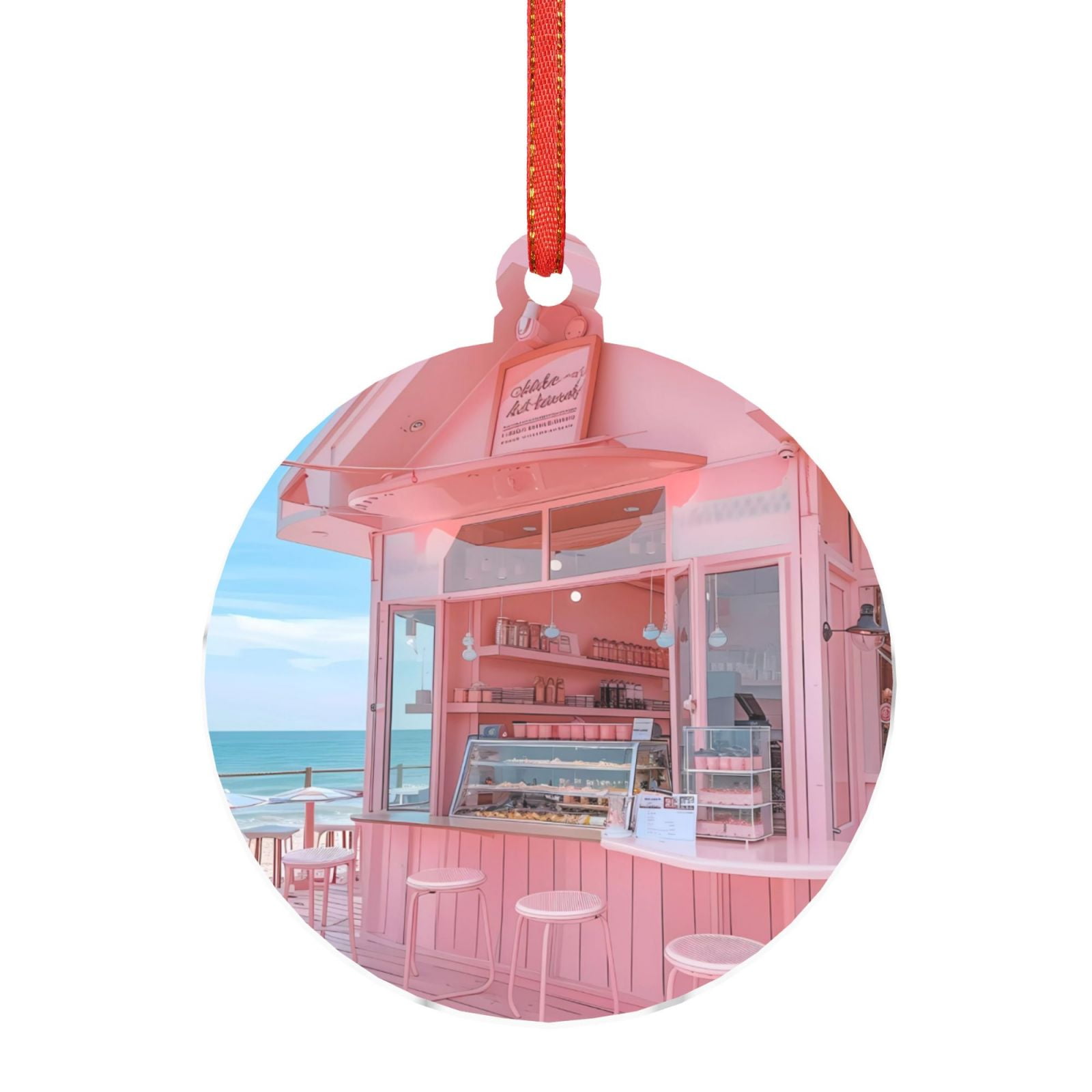 Hirioo Pastel Pink Beach Cafe for Acrylic Christmas Pendant Hanging ...