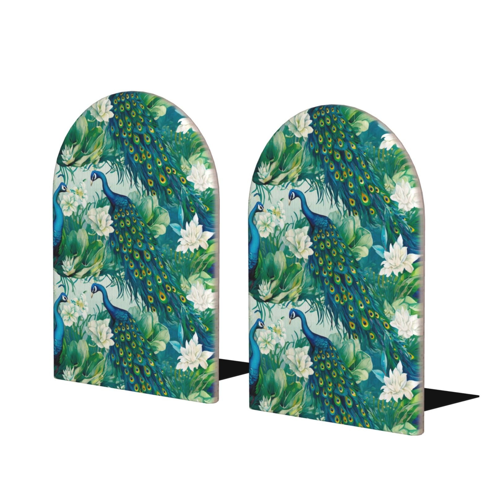 Hirioo Peacock And Flowers for Bookends Decorative Bookends for Shelves ...