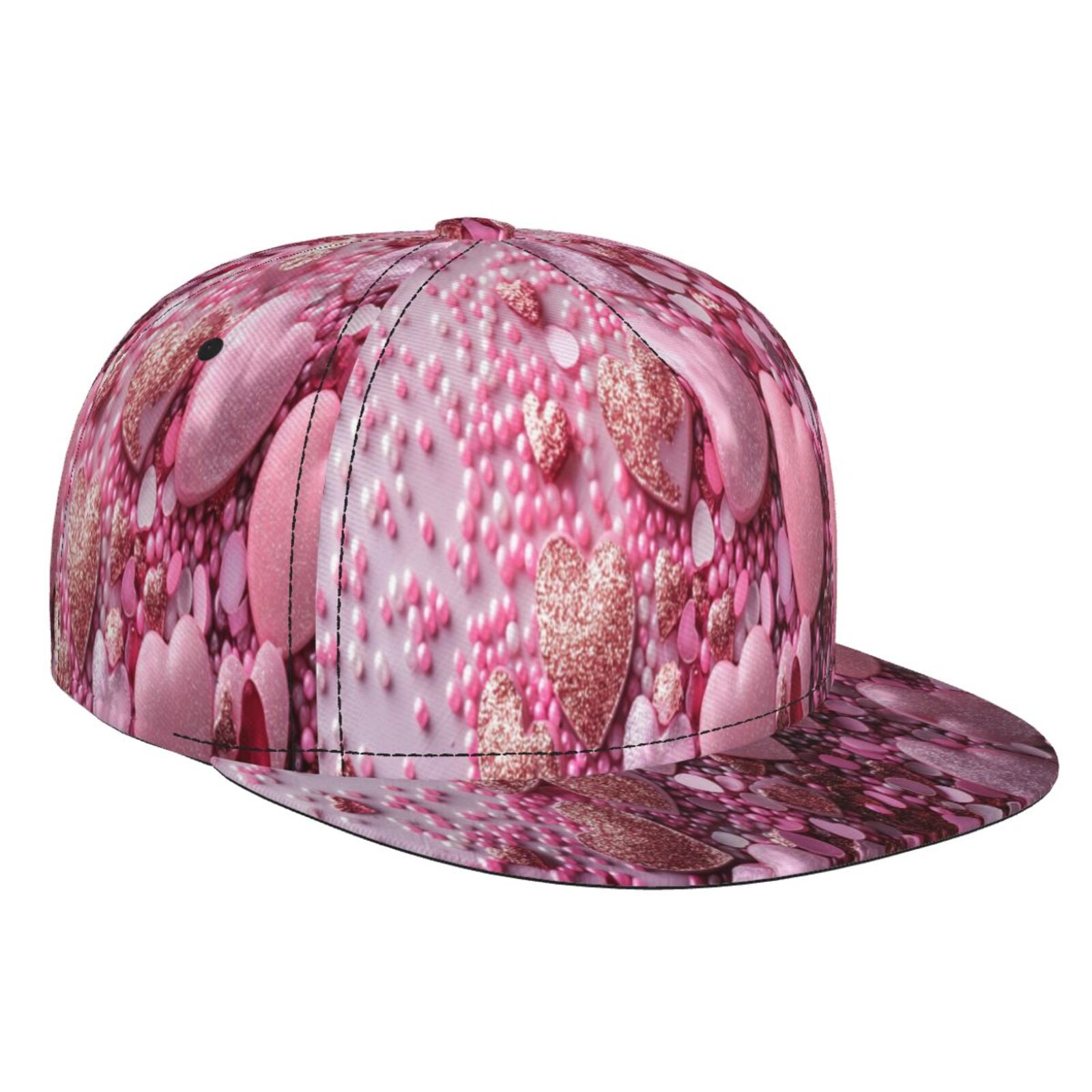 Hirioo Pink Glitter Heart Candy for Baseball Cap Men Cap Flat Brim for ...