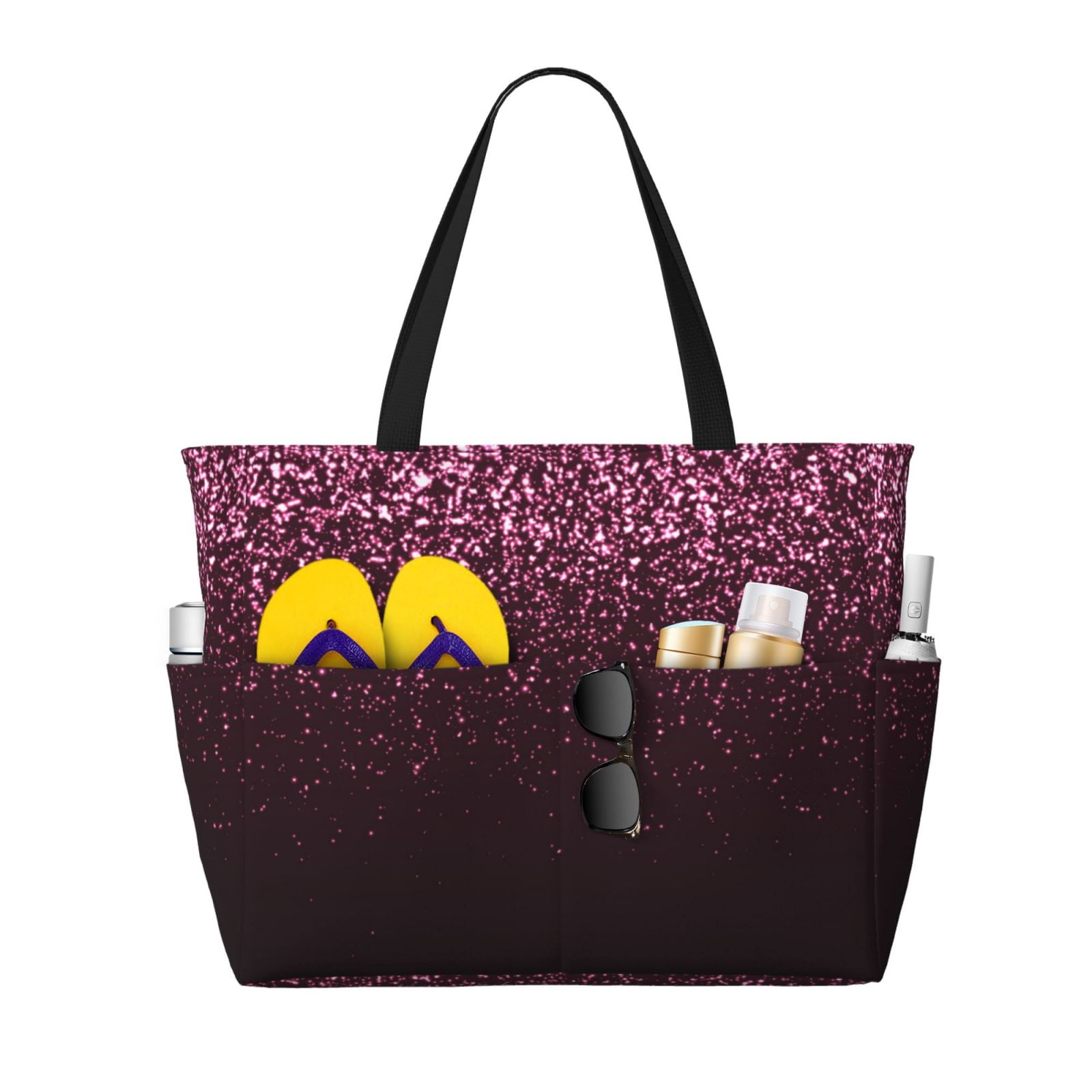 Hirioo Pink Glitter Sparkles A for Large Capacity Beach Travel Bag for ...