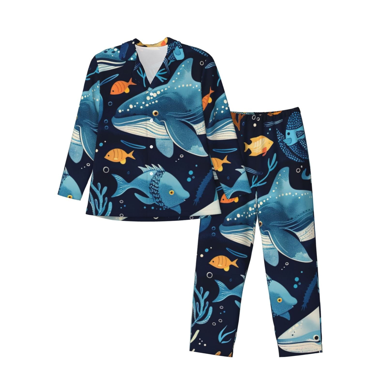 Hirioo Playful Whales Underwater Scene for Men's Pajama Sets 2 Piece ...
