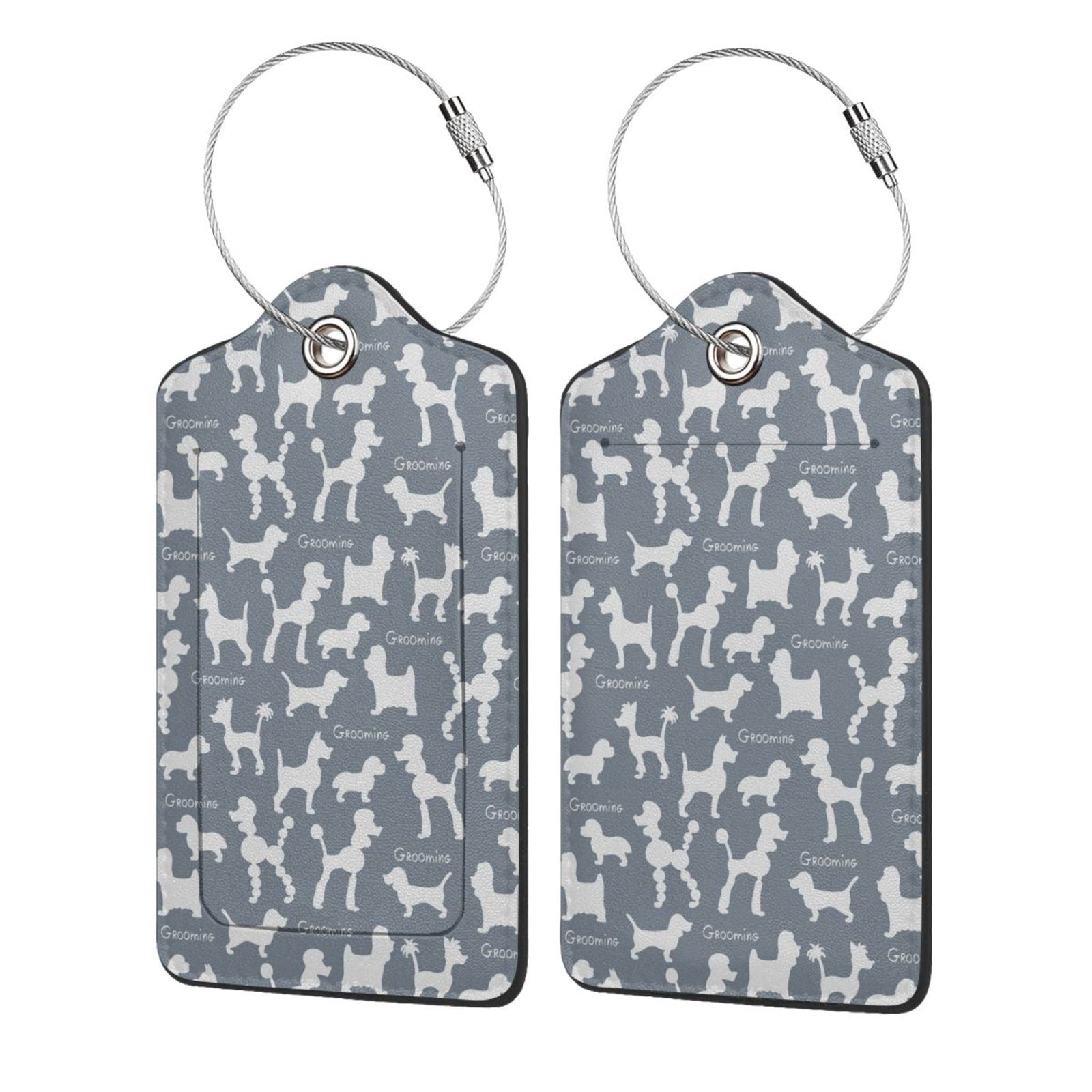 Hirioo Poodle Dog Print Leather Luggage Tag with Stainless Steel Loop ...