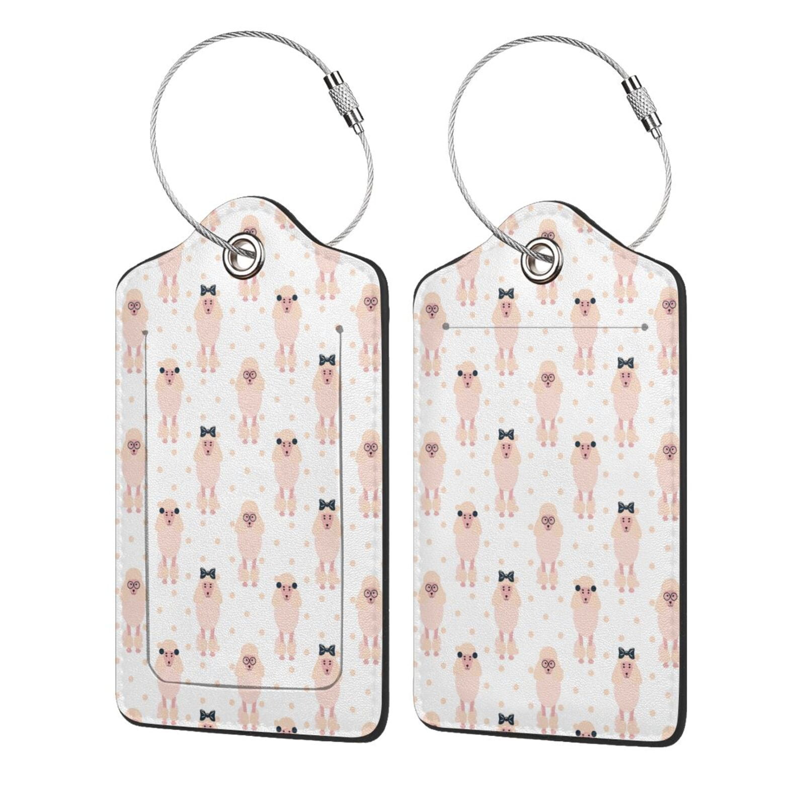 Hirioo Poodle Dog Print Leather Luggage Tag with Stainless Steel Loop ...