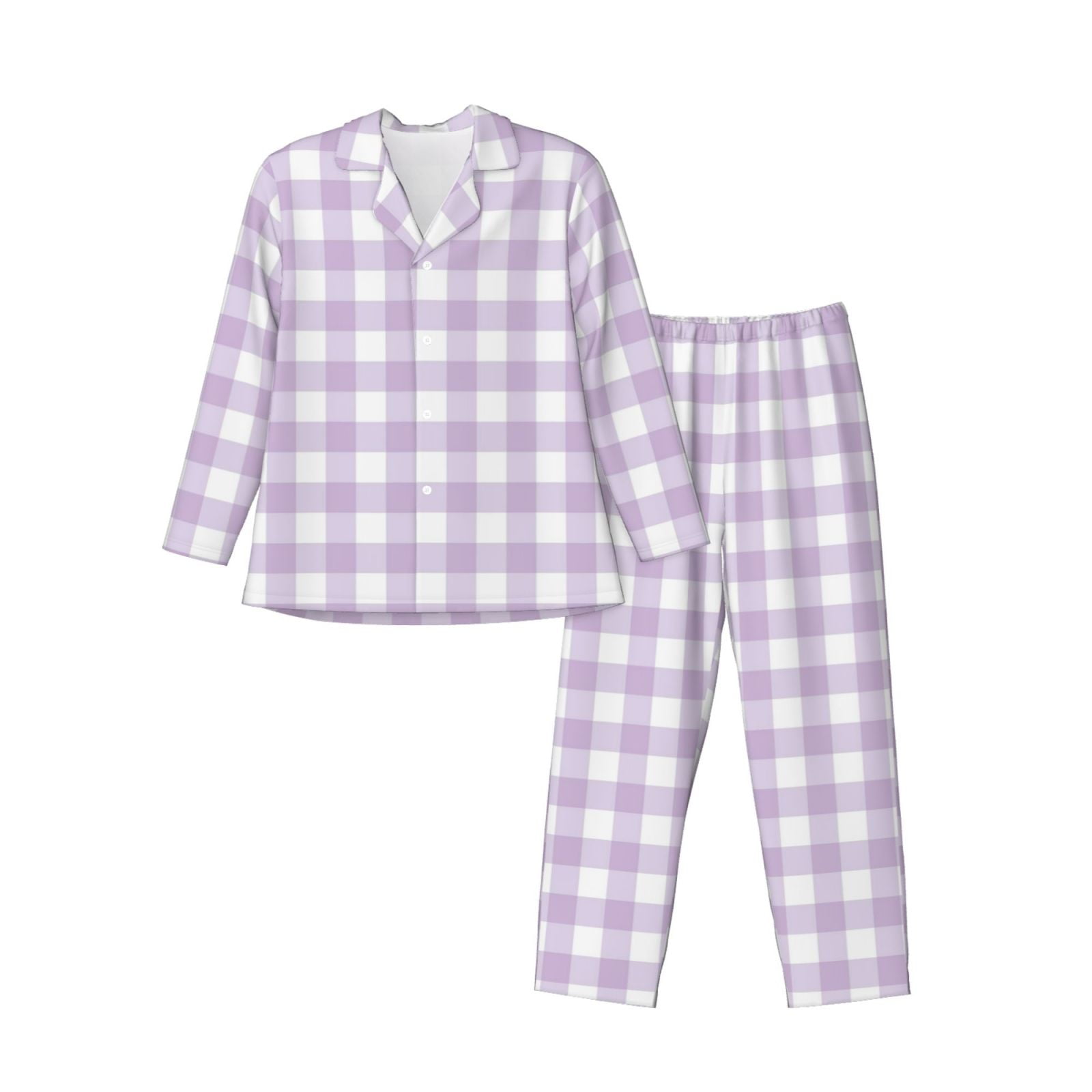 Hirioo Purple Checkboard for Men's Pajama Sets 2 Piece Pjs Men's Long ...