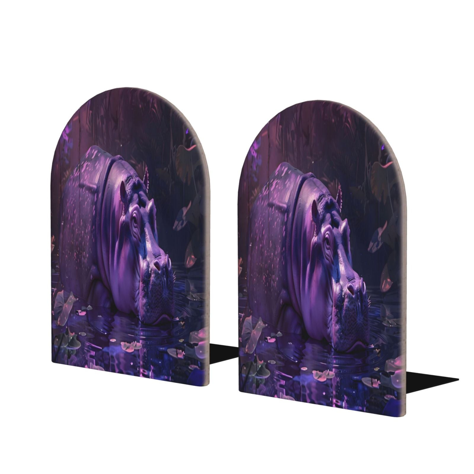 Hirioo Purple Hippo In Water for Bookends Decorative Bookends for ...