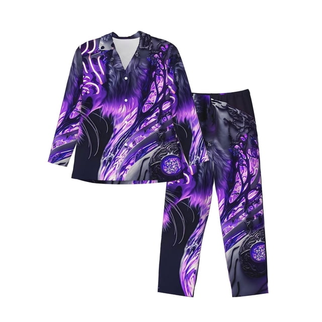 Hirioo Purple Pattern White Tiger for Men's Pajama Sets 2 Piece Pjs Men ...