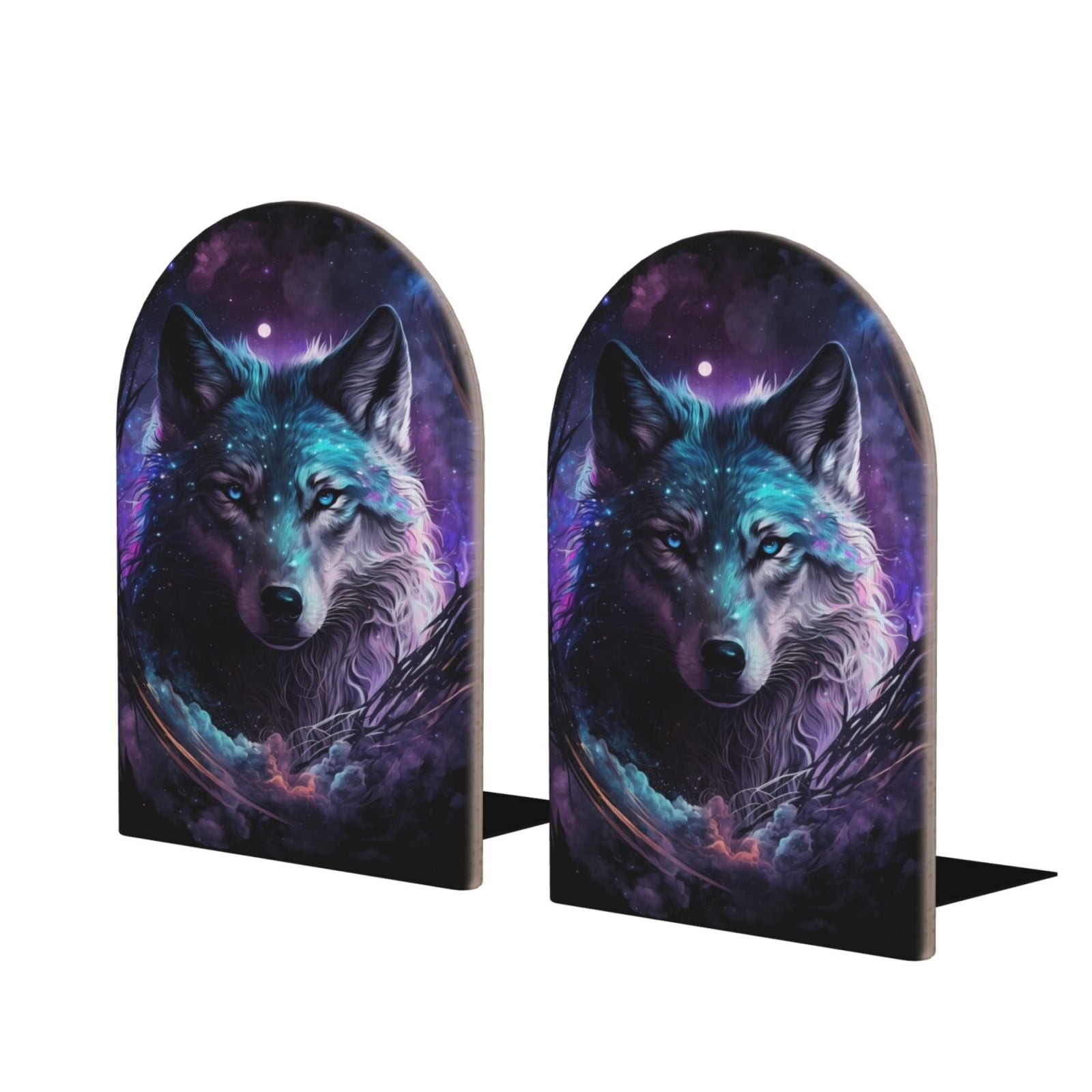 Hirioo Purple Sky Wolf for Bookends Decorative Bookends for Shelves for ...