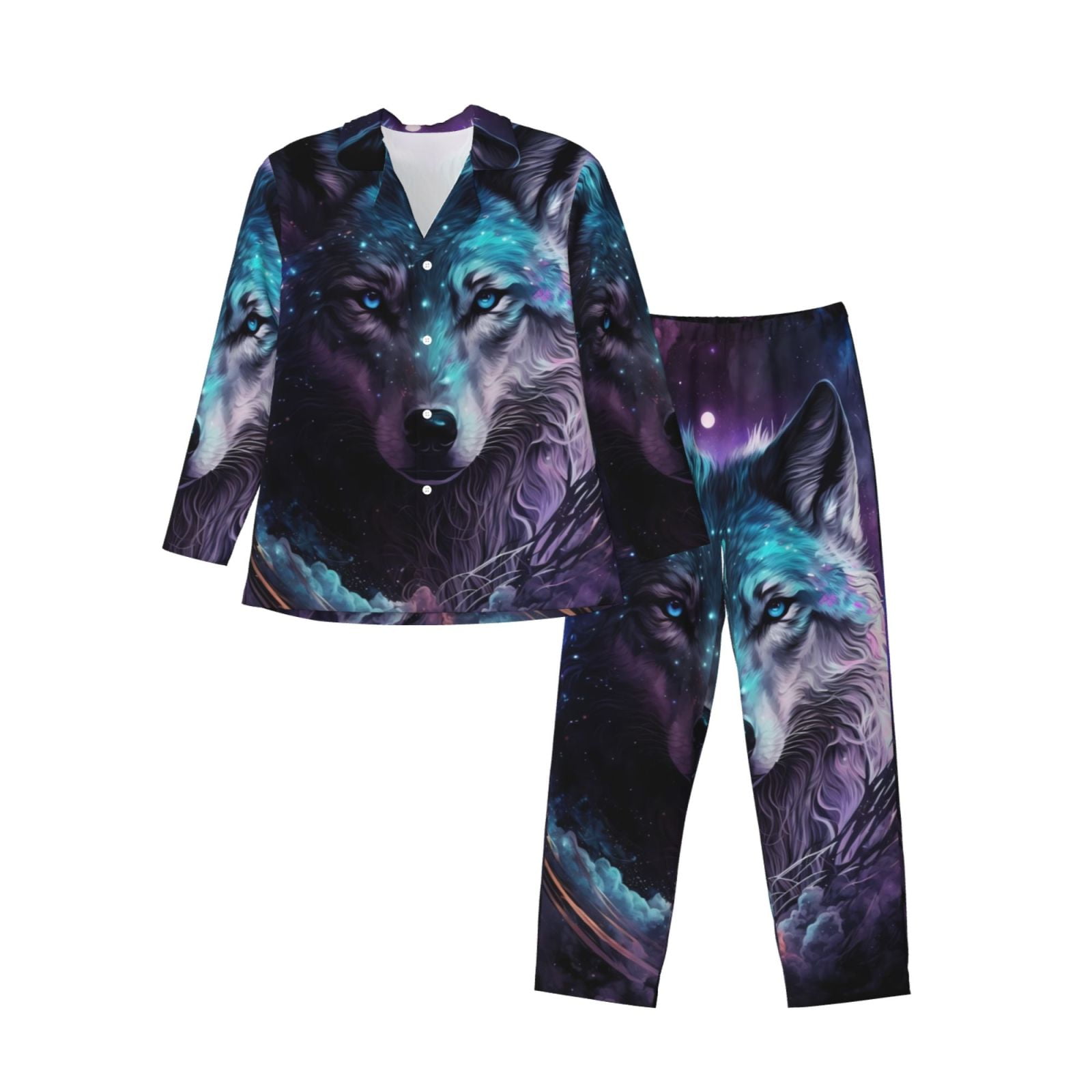 Hirioo Purple Sky Wolf for Men's Pajama Sets 2 Piece Pjs Men's Long ...