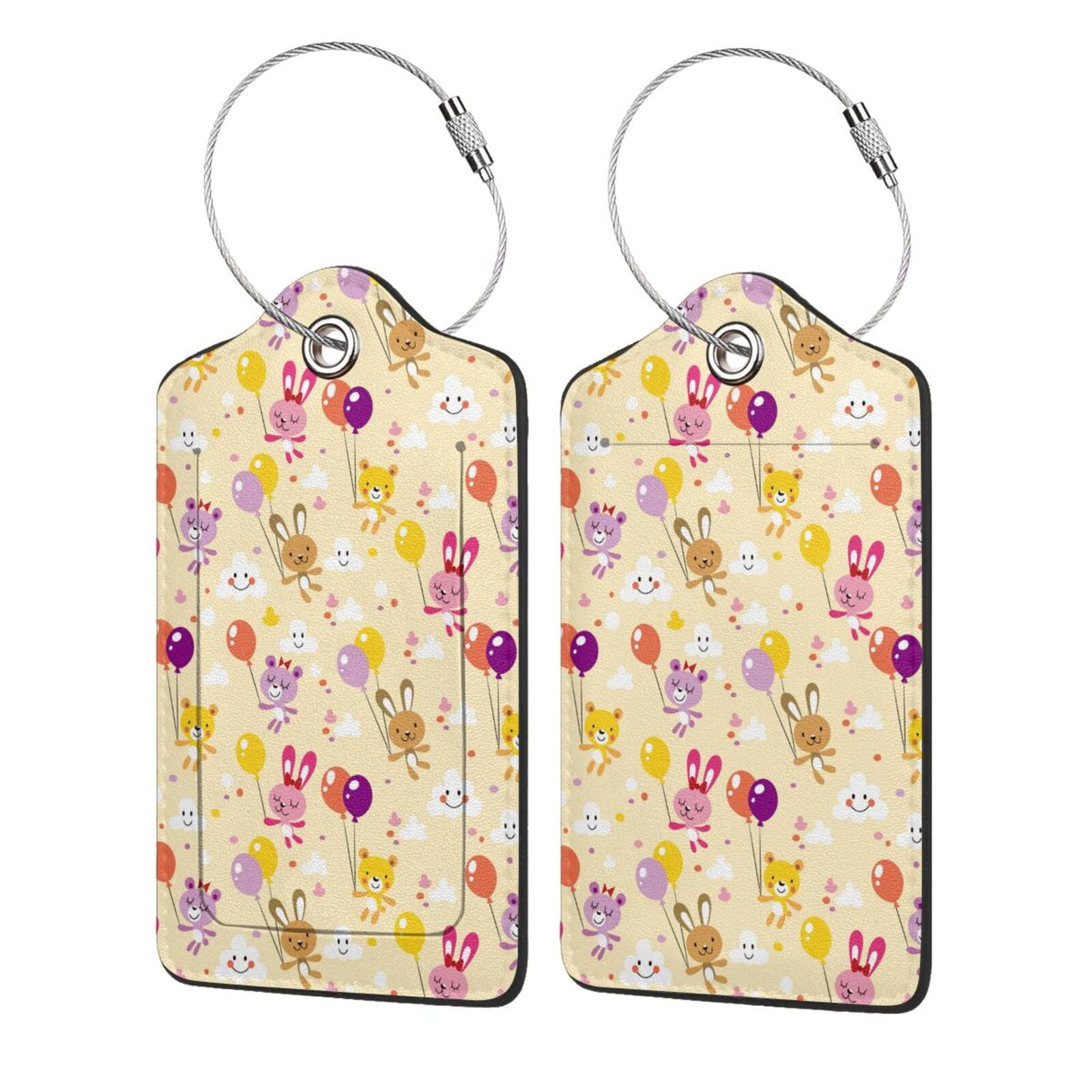 Hirioo Rabbit And Balloon Print Leather Luggage Tag with Stainless ...