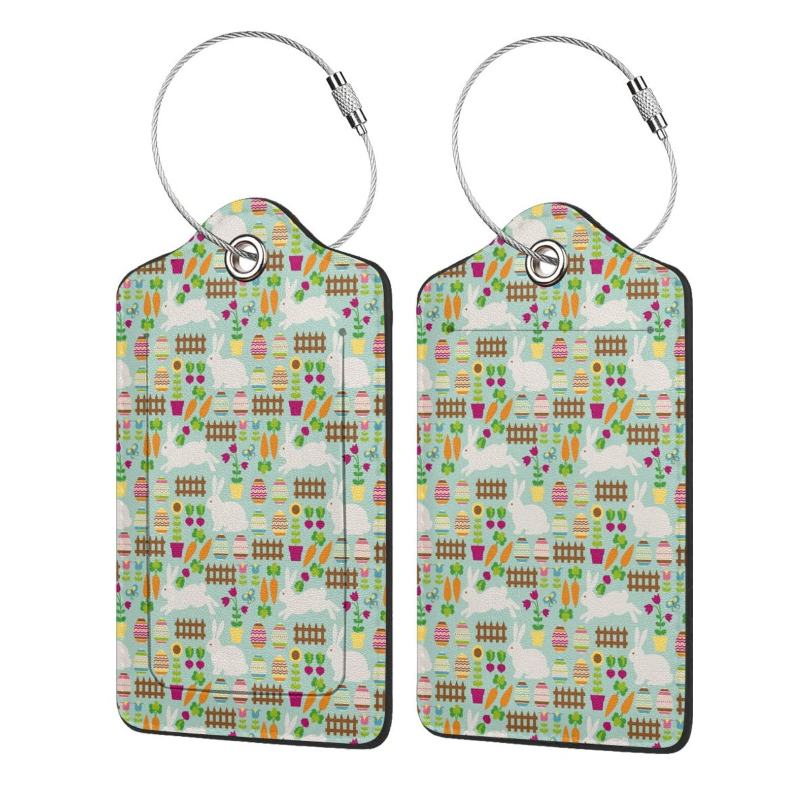 Hirioo Rabbit And Carrot Print Leather Luggage Tag with Stainless Steel ...