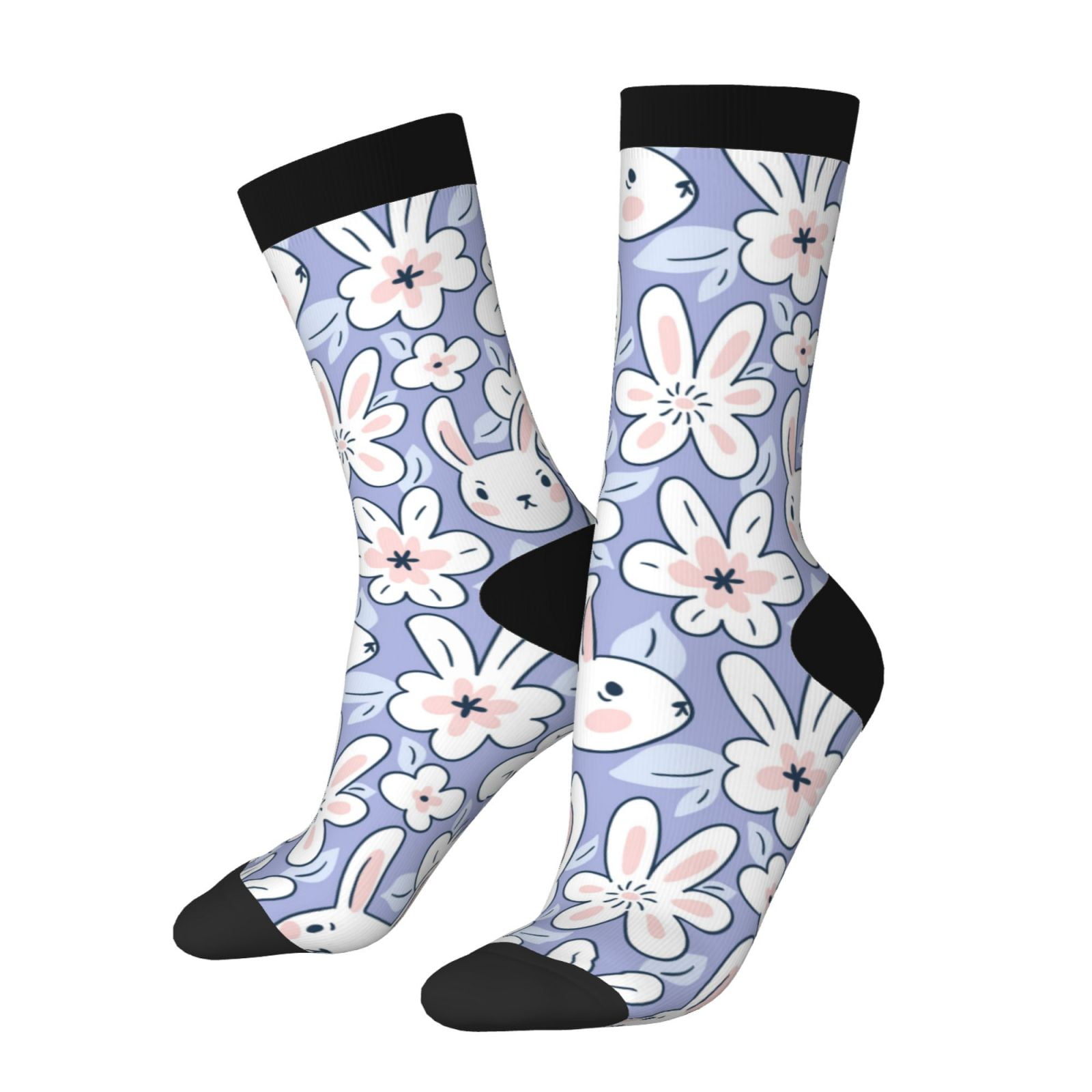 Hirioo Rabbit And Floral Pattern Adult Middle Tube Socks Breathable ...