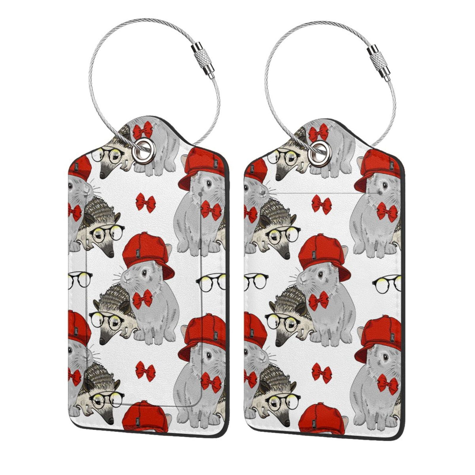 Hirioo Rabbit And Hedgehog Print Leather Luggage Tag with Stainless ...