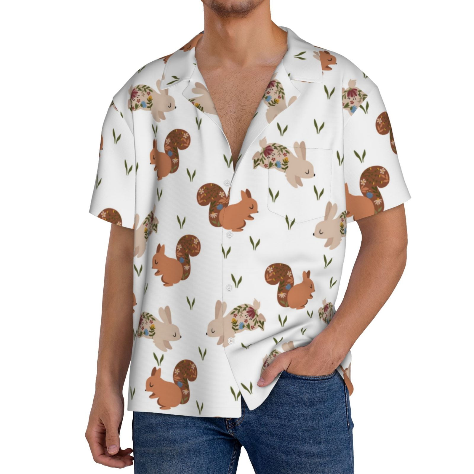 Hirioo Rabbit And Squirrel for Men's Cuban Collar Short Sleeve Shirt ...