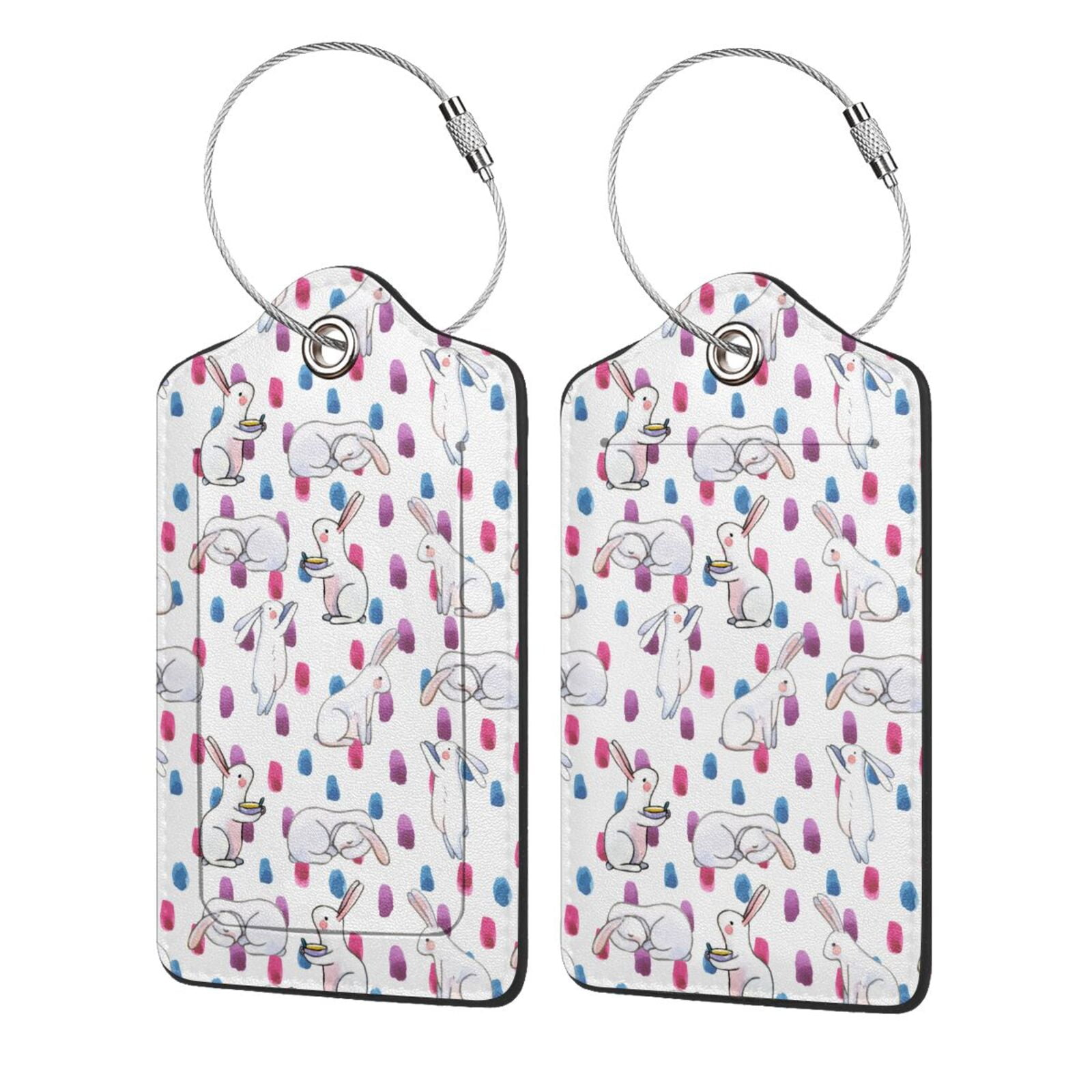 Hirioo Rabbit Eating Print Leather Luggage Tag with Stainless Steel ...