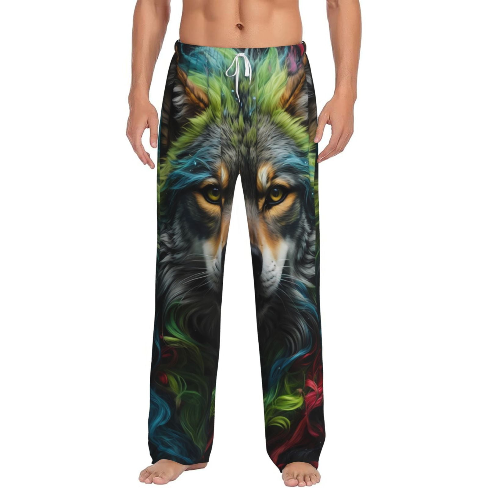 Hirioo Realistic Style Colorful Wolf for Men's PJ Pajama Pants Sleep Pants Men's Home Trousers ...
