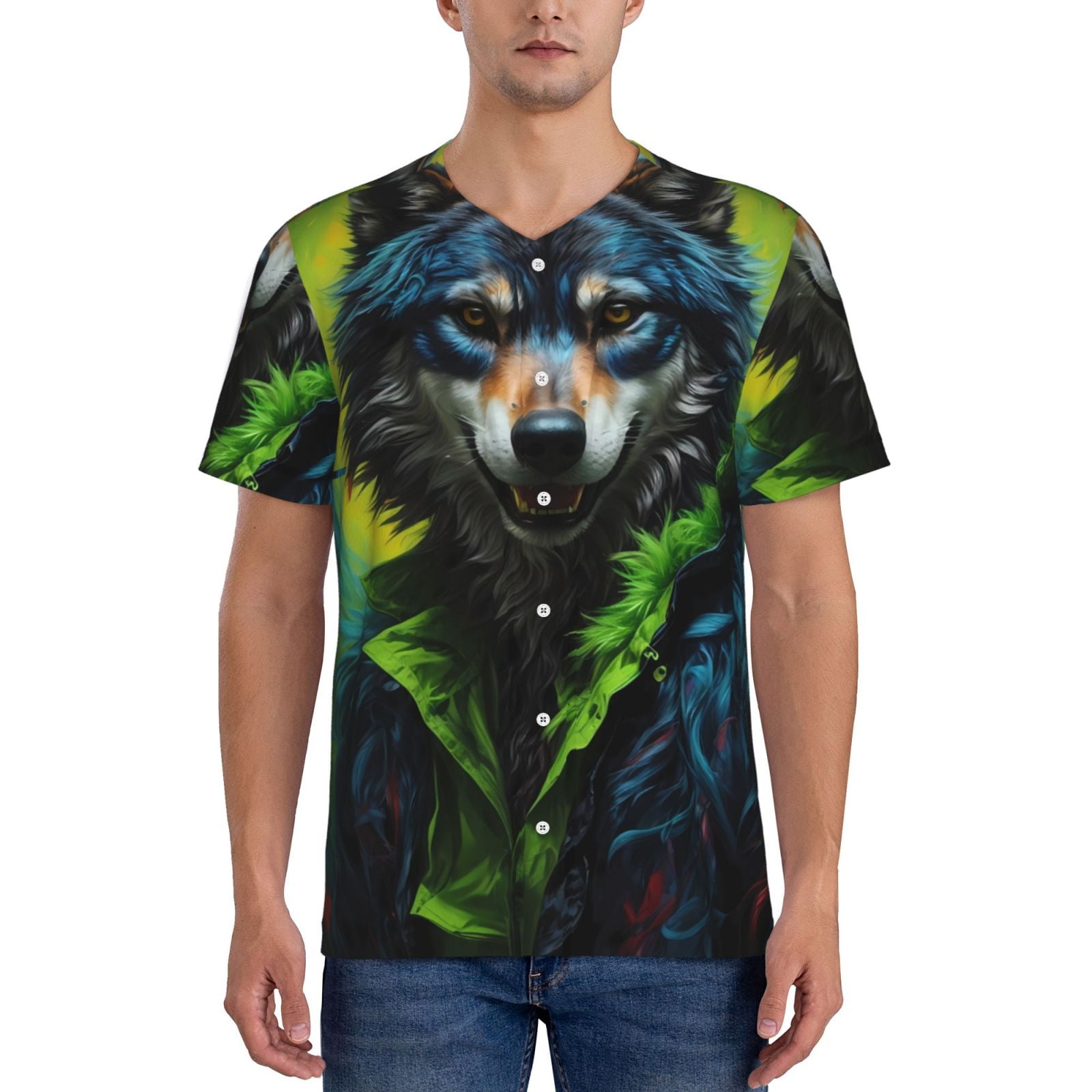 Hirioo Realistic Style Wolf Warrior for Men's Baseball T-shirt Shirts ...